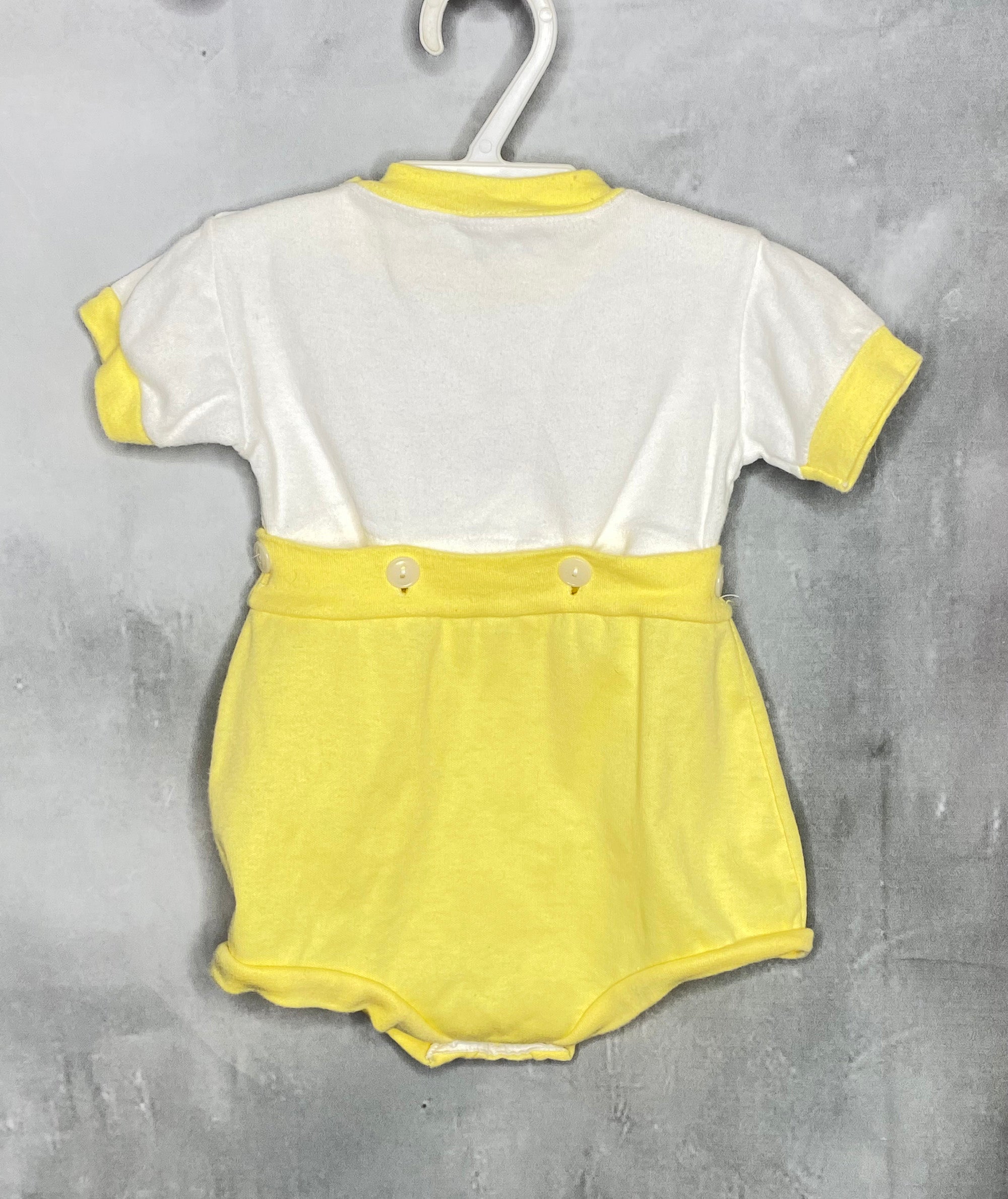 Vintage 70s 3 Month Yellow And White Cotton Knit Romper | Shop THRILLING