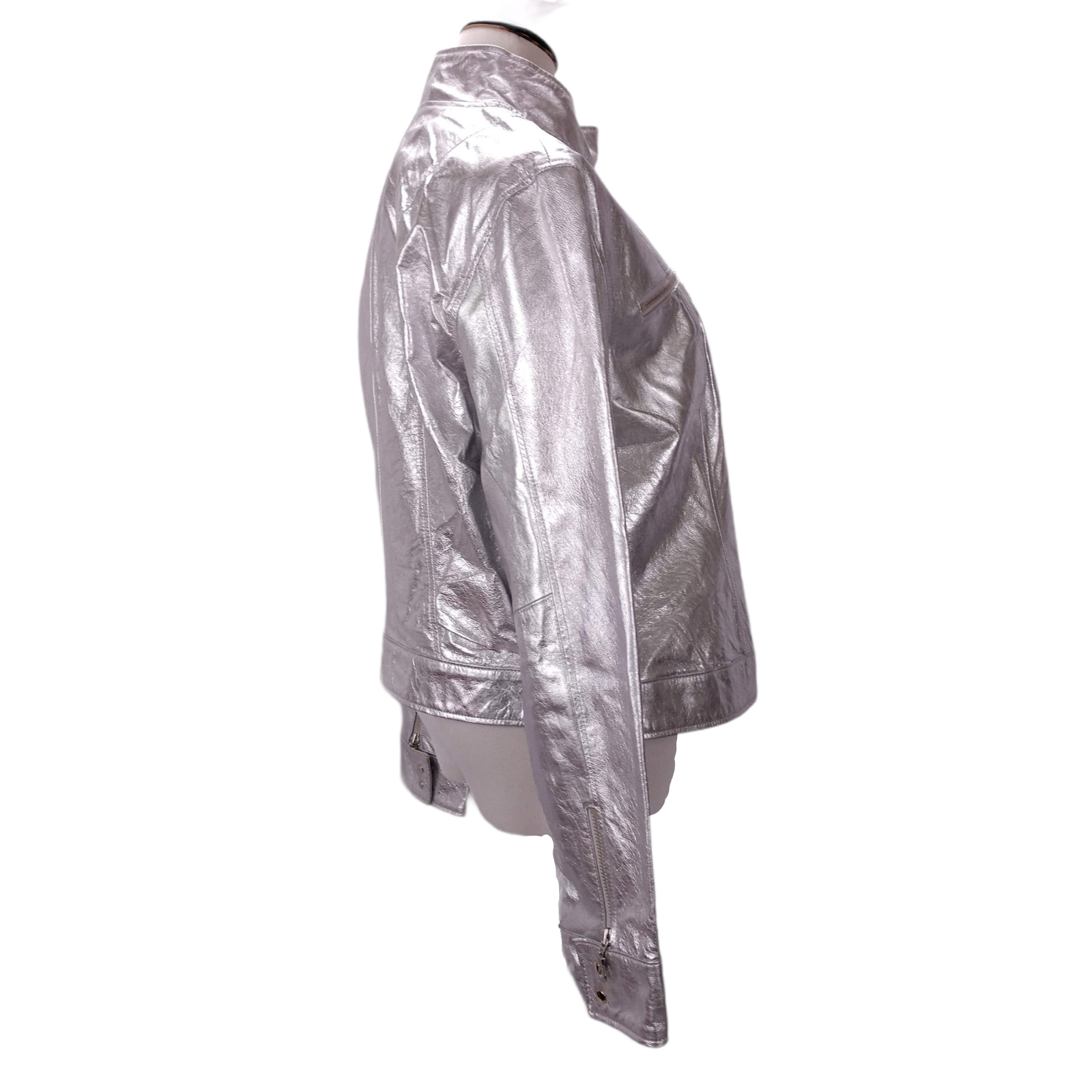 Vintage 90’s 00’s Metallic Silver Leather Moto Jacket by Newport News ...