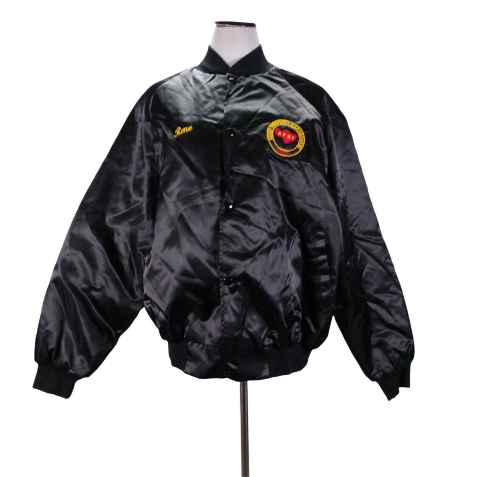 Vintage 80s Black Nylon Satin Work Bomber Jacket Rene Maui By West Ark ...