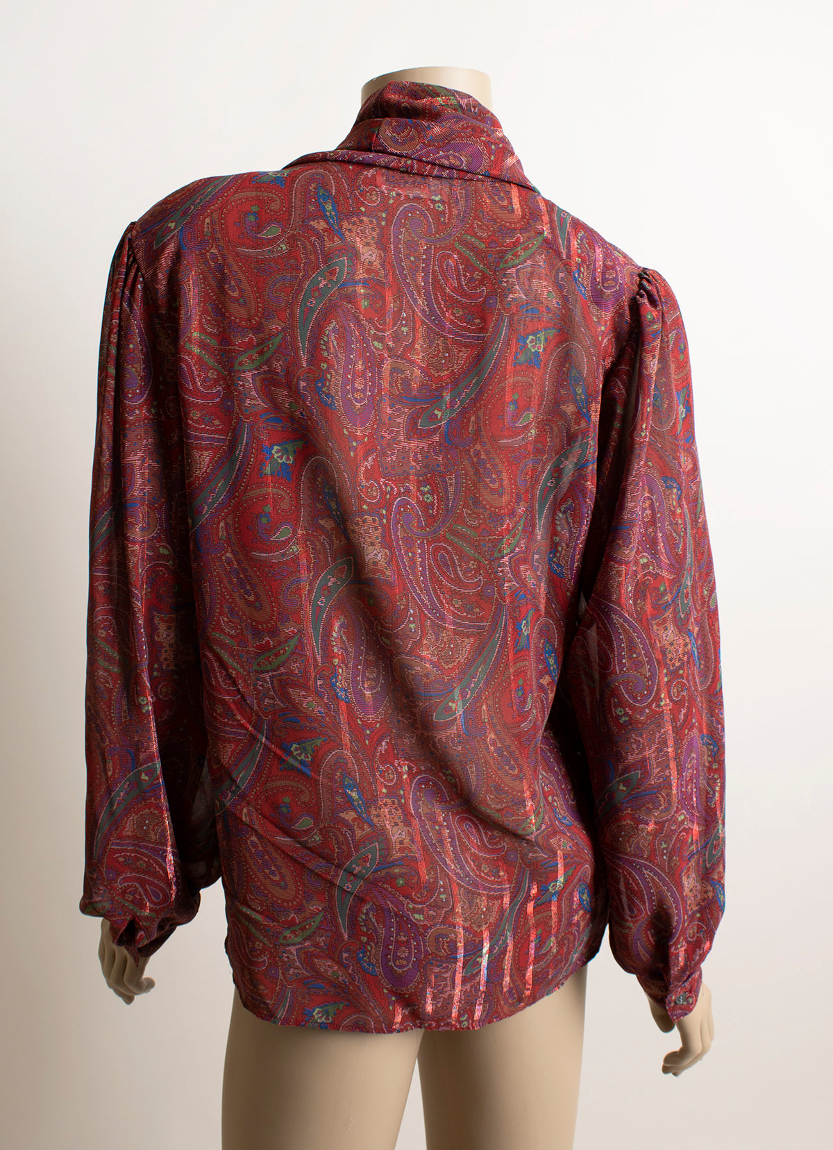 Vintage 70s/80s Maroon Paisley Print Sheer Cowl Neck Blouse By Stuart ...