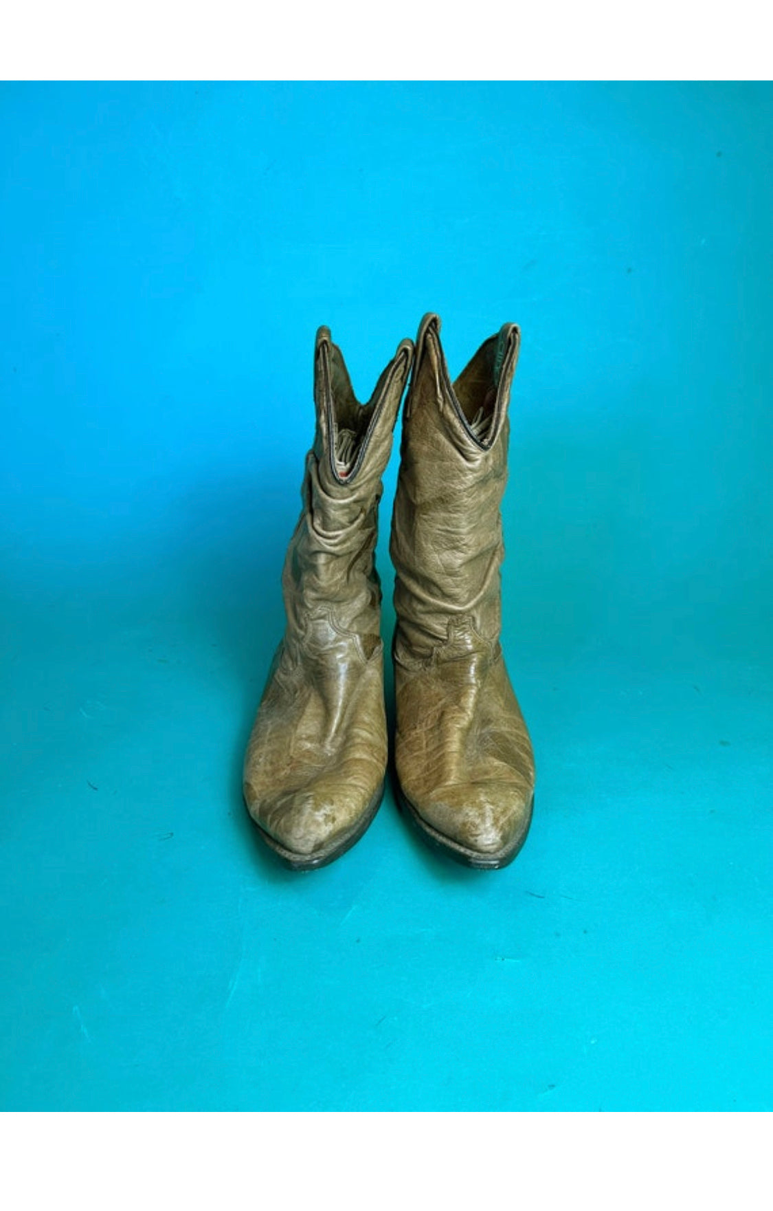 Vintage 70s/80s Tan Slouch Cowboy Boots By Dingo | Shop THRILLING