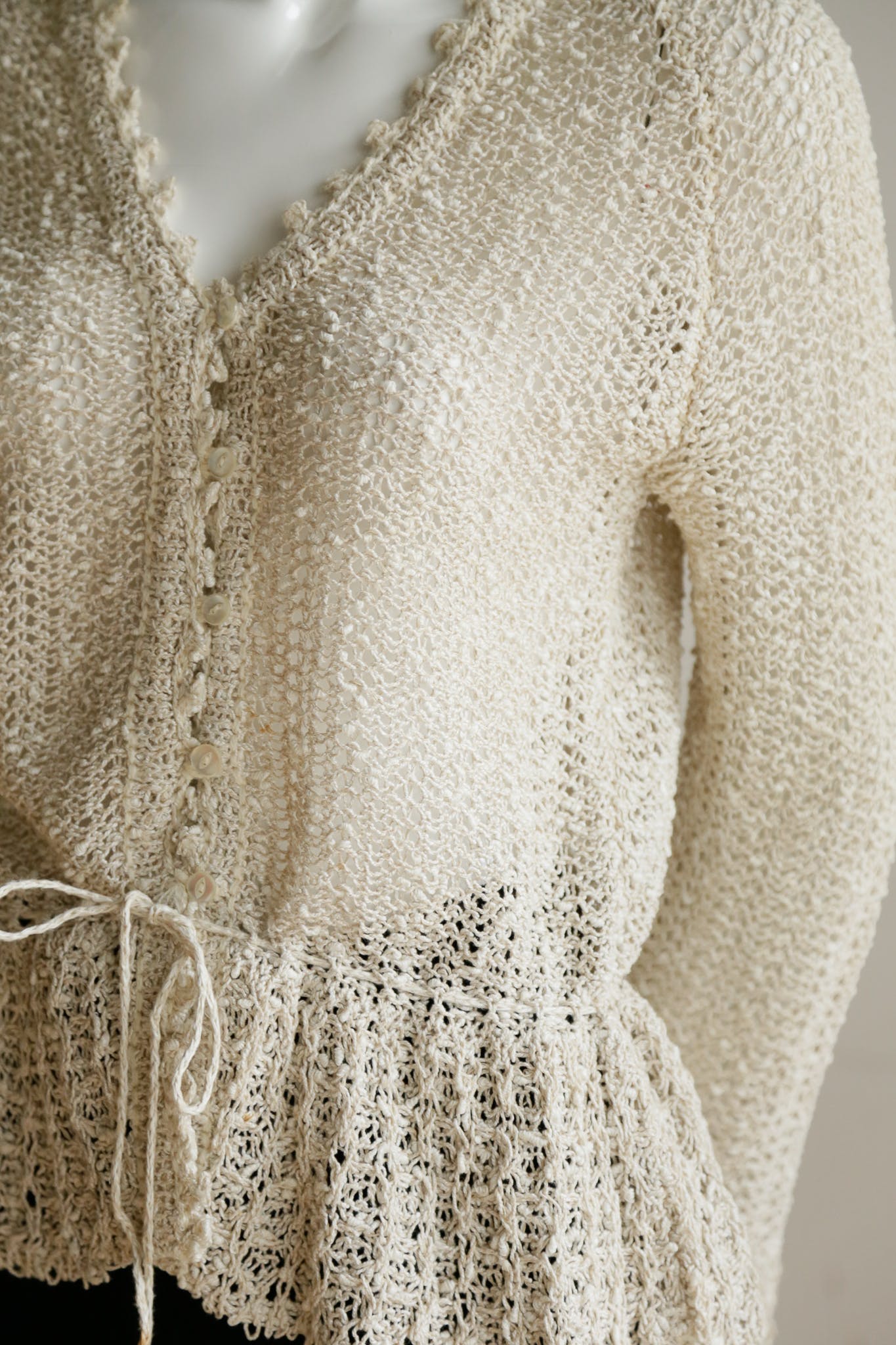 Vintage Irish Linen Hand Crochet Beige Cardigan by Pallas | Shop THRILLING