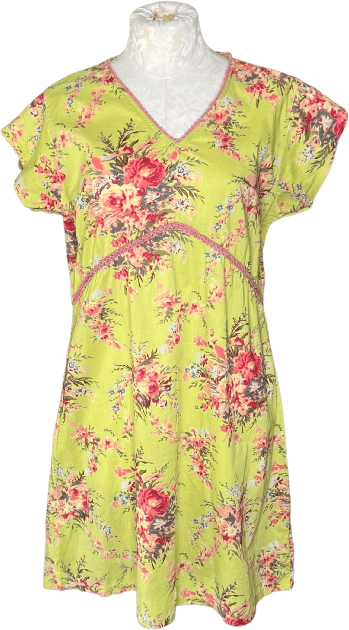 Vintage Green Floral V-Neck Dress with Lace Detailing by Funky People ...