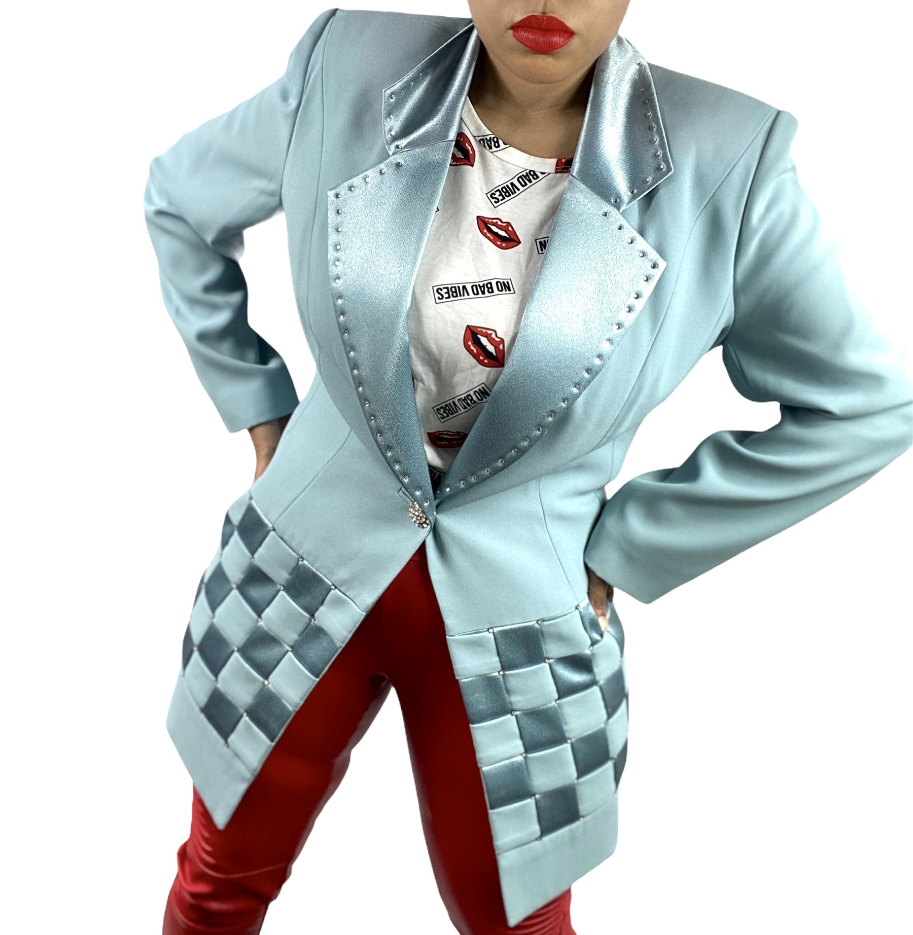 Vintage Light Blue Woven Detail Bling Blazer | Shop THRILLING