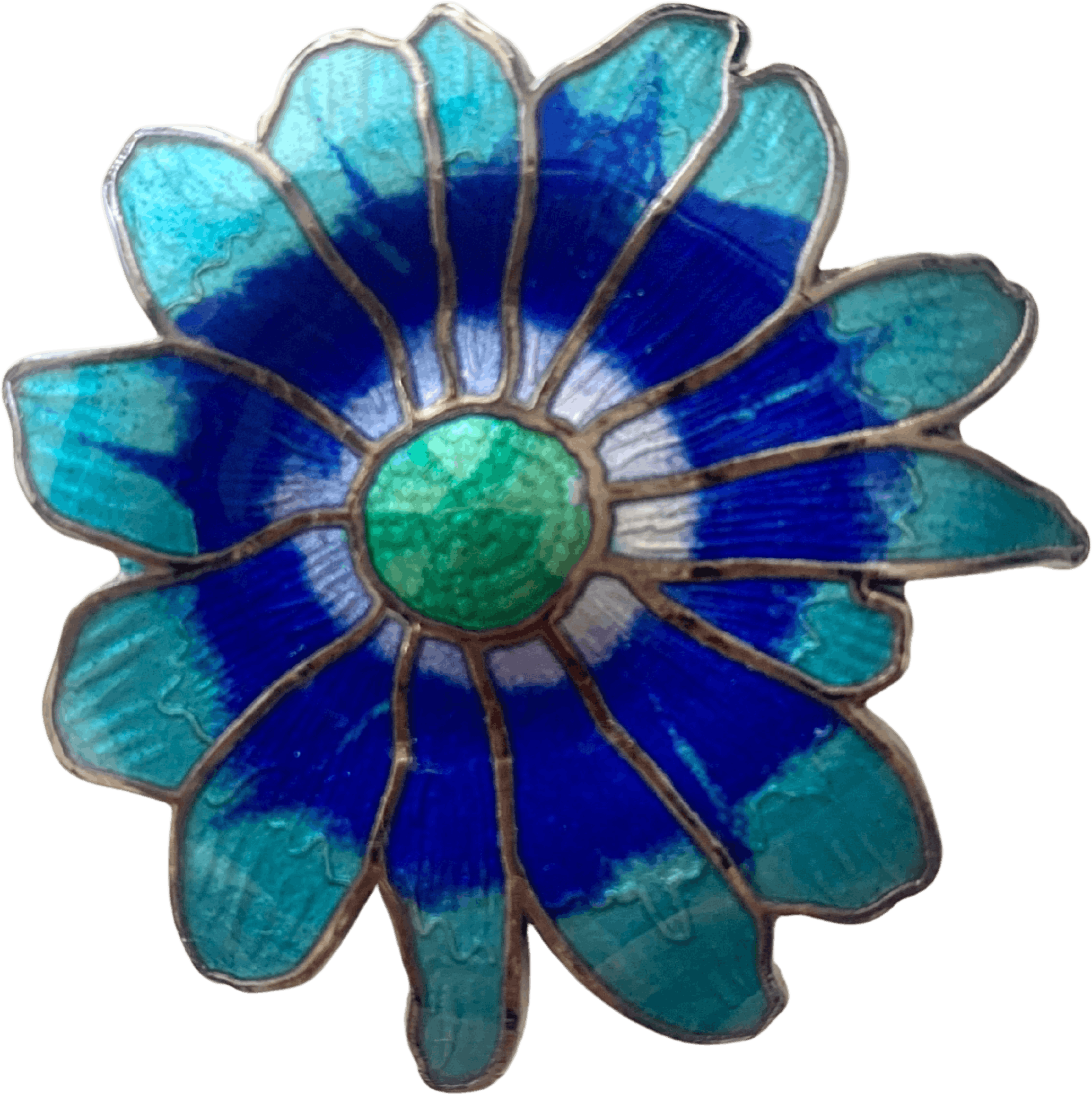 Vintage 70's Blue, Teal and Green Enamel Flower Lapel Pin | Shop THRILLING