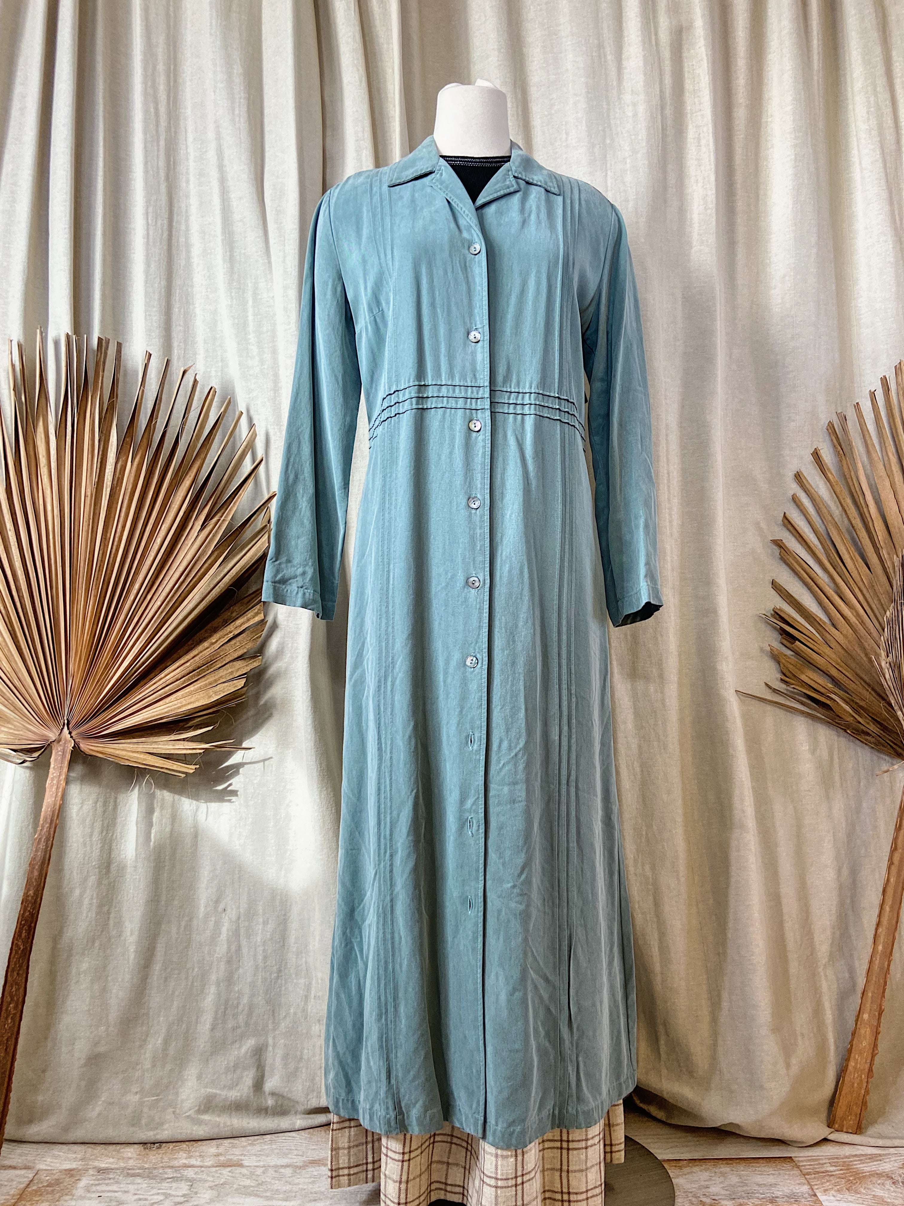 80s/90s Vintage Duster Maxi Dress In Dusty Teal | Shop THRILLING