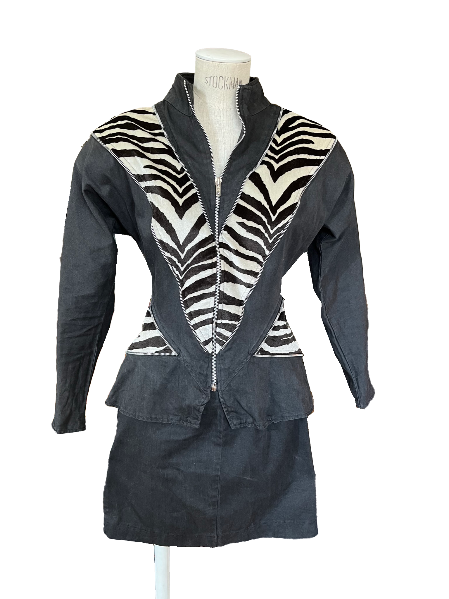 Vintage 80s Funky Zebra Print Denim Zipper Jacket Skirt Set By Two of a ...