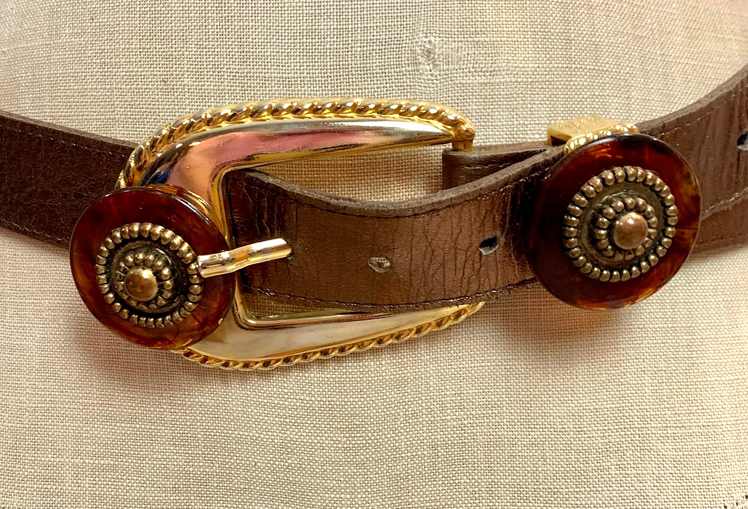 Vintage 80s/90s Copper Leather Belt With Tortoise Shell And Gold By ...