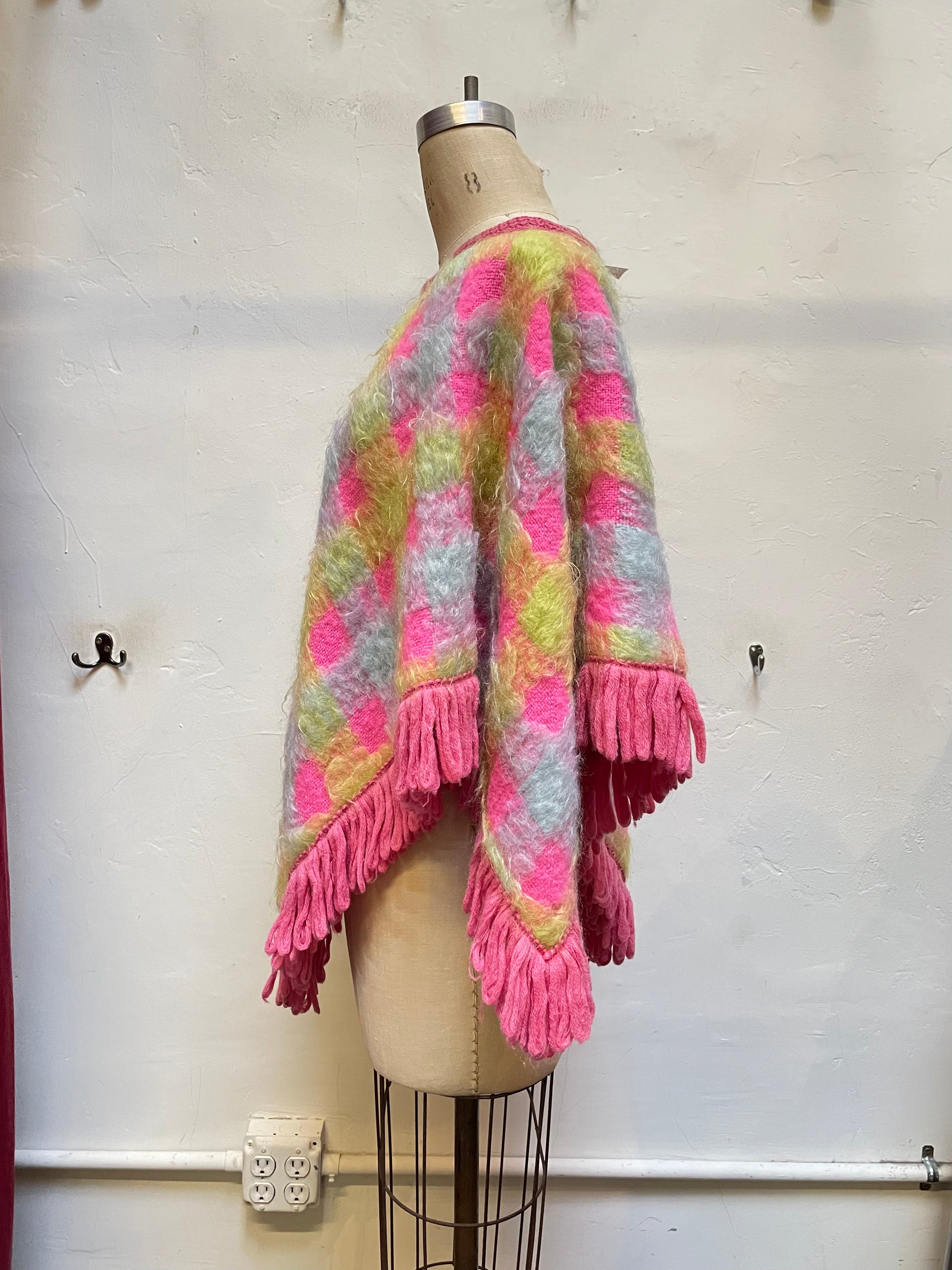 Vintage 60s/70s Pink Plaid Fringe Poncho By Larry Green | Shop THRILLING