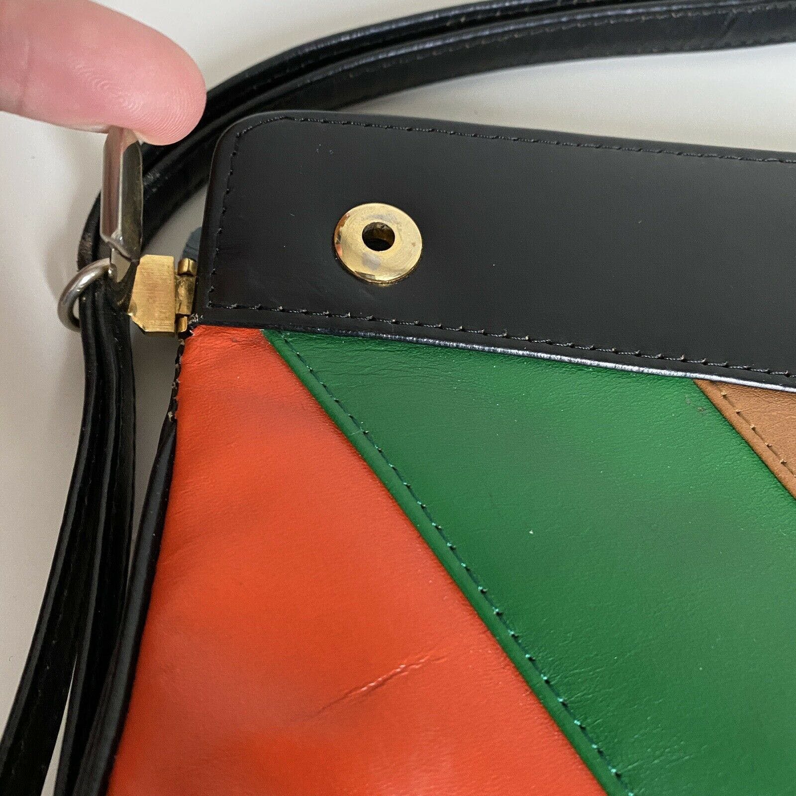 Vintage 70's Orange Green Faux Leather Colorblock Purse | Shop THRILLING