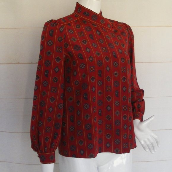 Vintage 80s Blouse Striped Busy Print Long Sleeve By Sasson | Shop ...