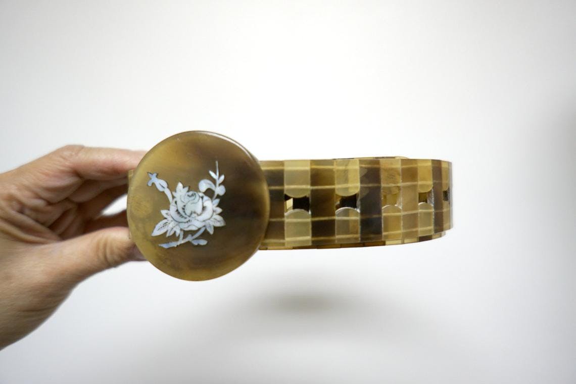 Vintage Horn Belt with Mother of Pearl Floral Inlay | Shop THRILLING