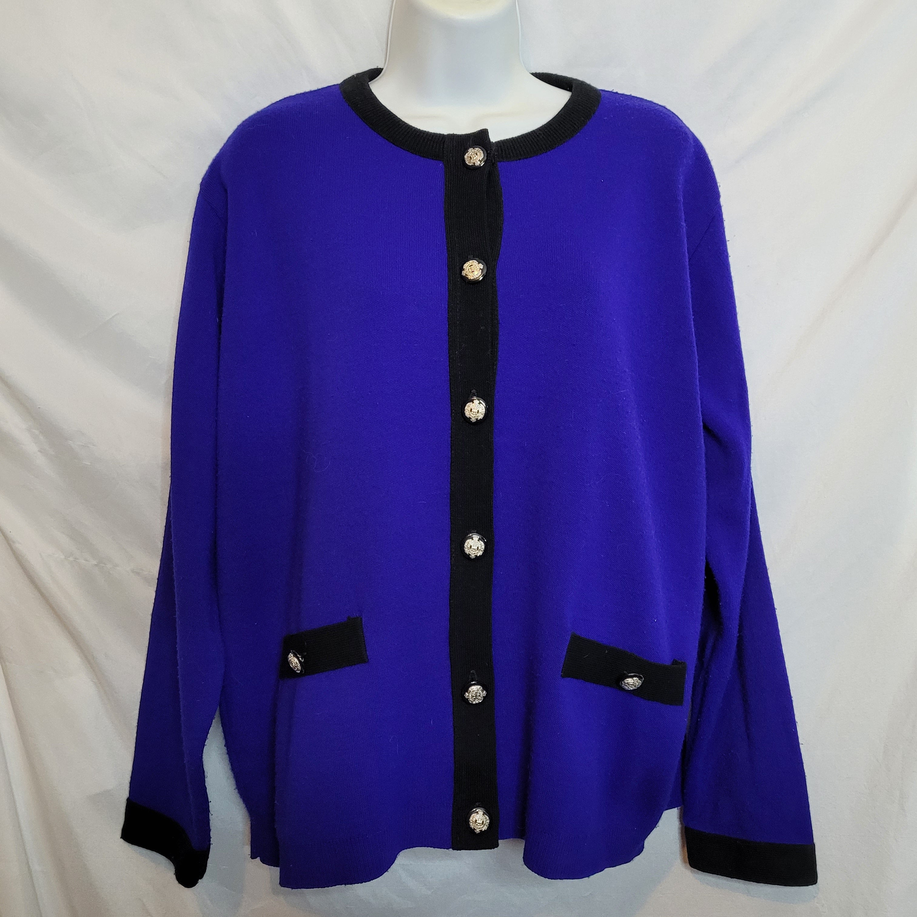 Vintage 80s Royal Blue Carigan Trimmed In Black Size L by Prosperity ...
