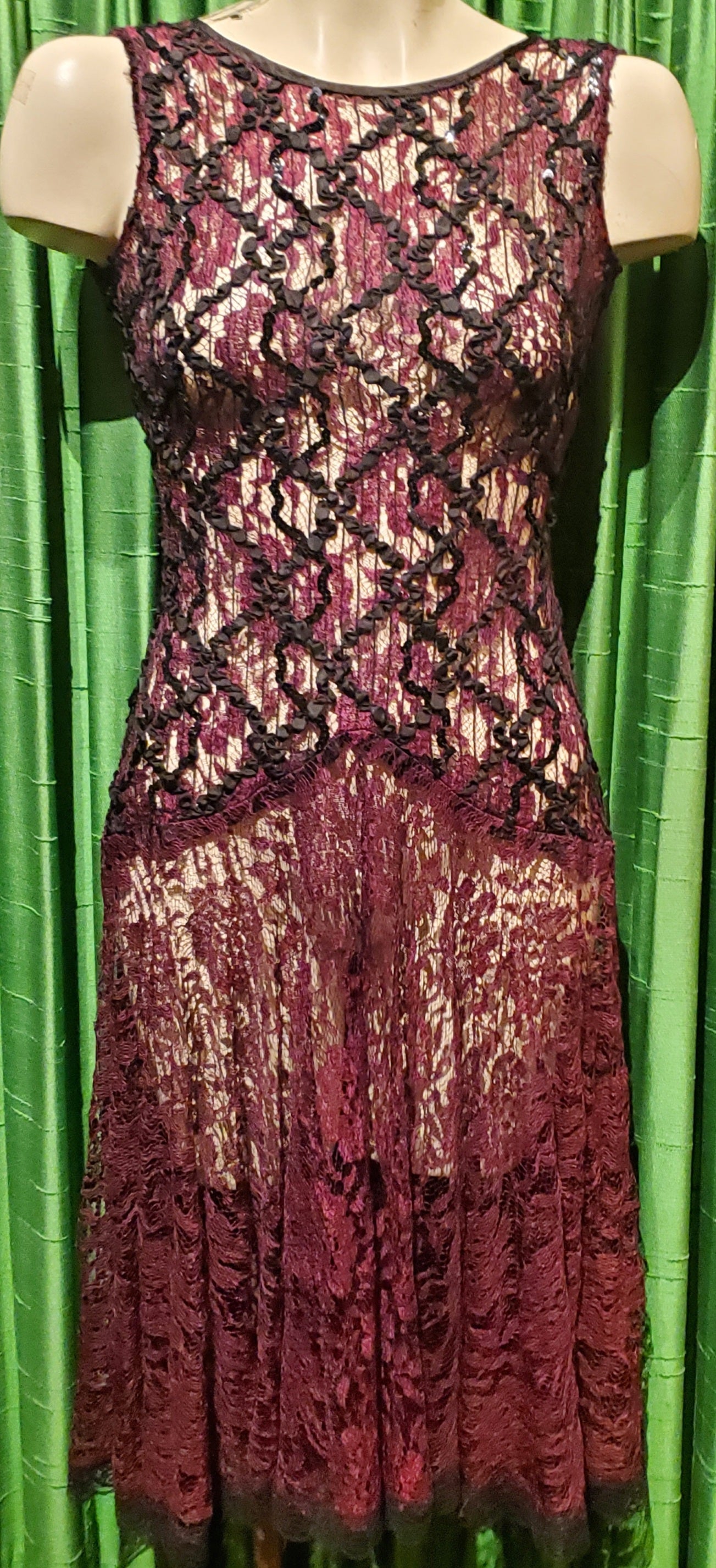 Vintage 50s Black And Wine Lace And Ribbon Cha Cha Dress | Shop THRILLING