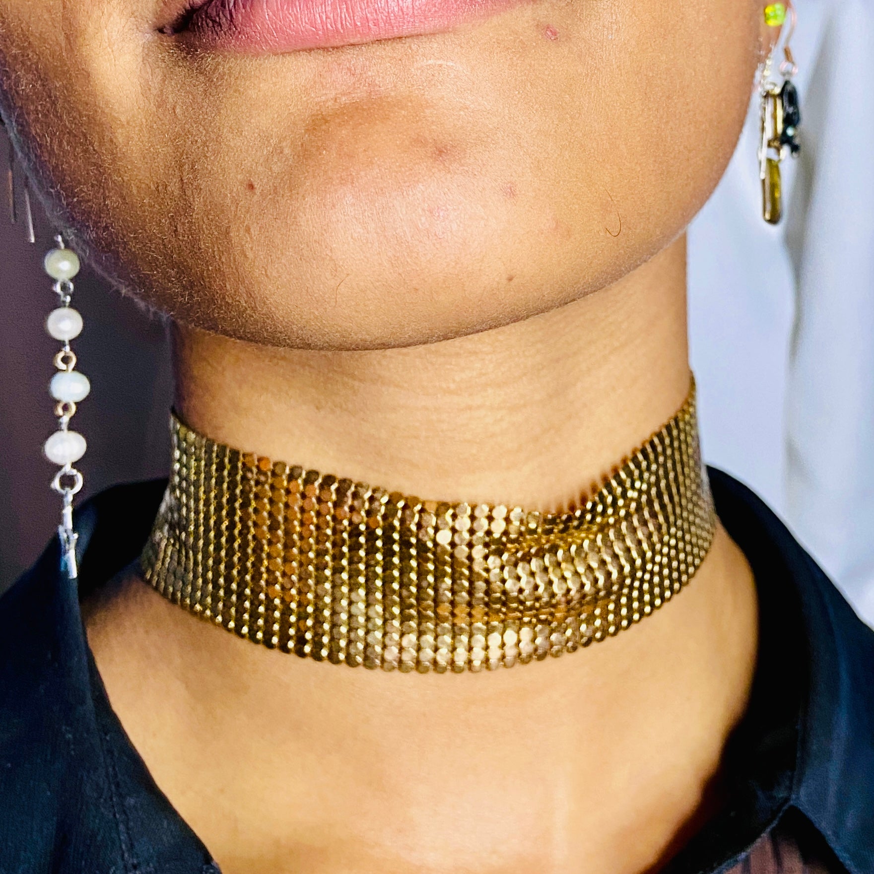 Vintage 70s Disco Gold Toned Chain Mail Choker Necklace | Shop THRILLING