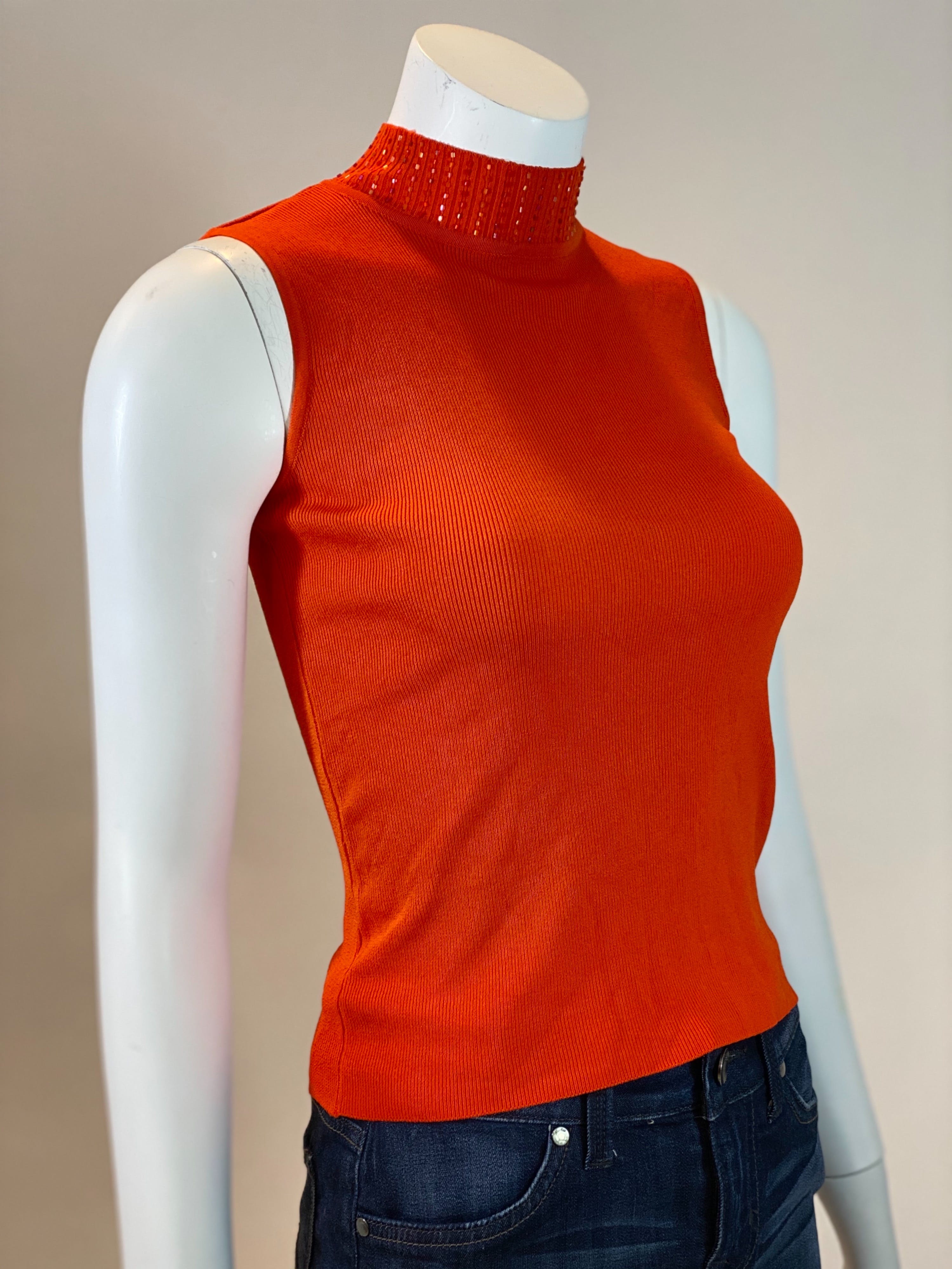 Vintage Glam Orange Mock Neck Sleeveless Top | Shop THRILLING
