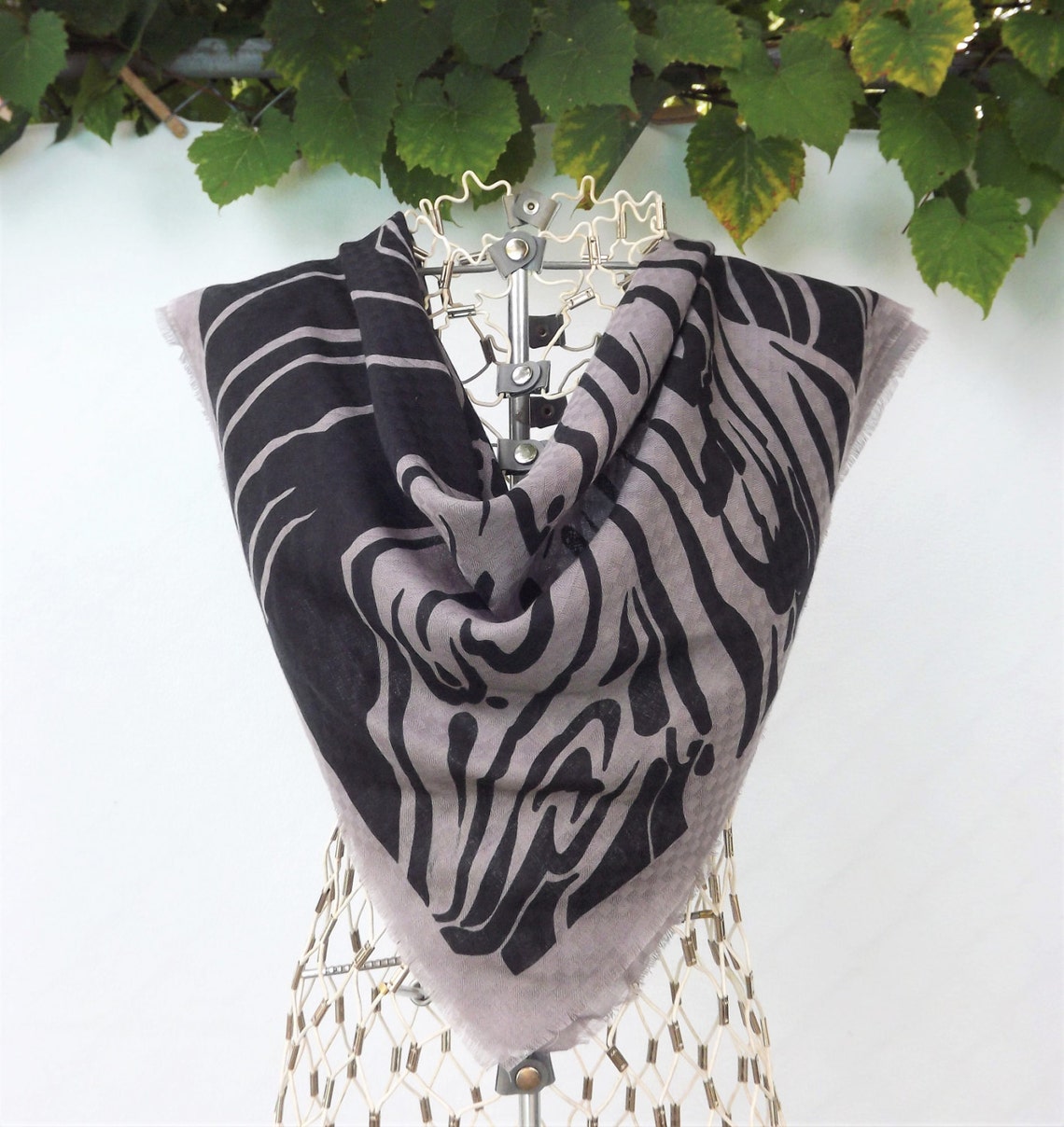 80s Zebra Animal Print Large Vintage Black Scarf | Shop THRILLING