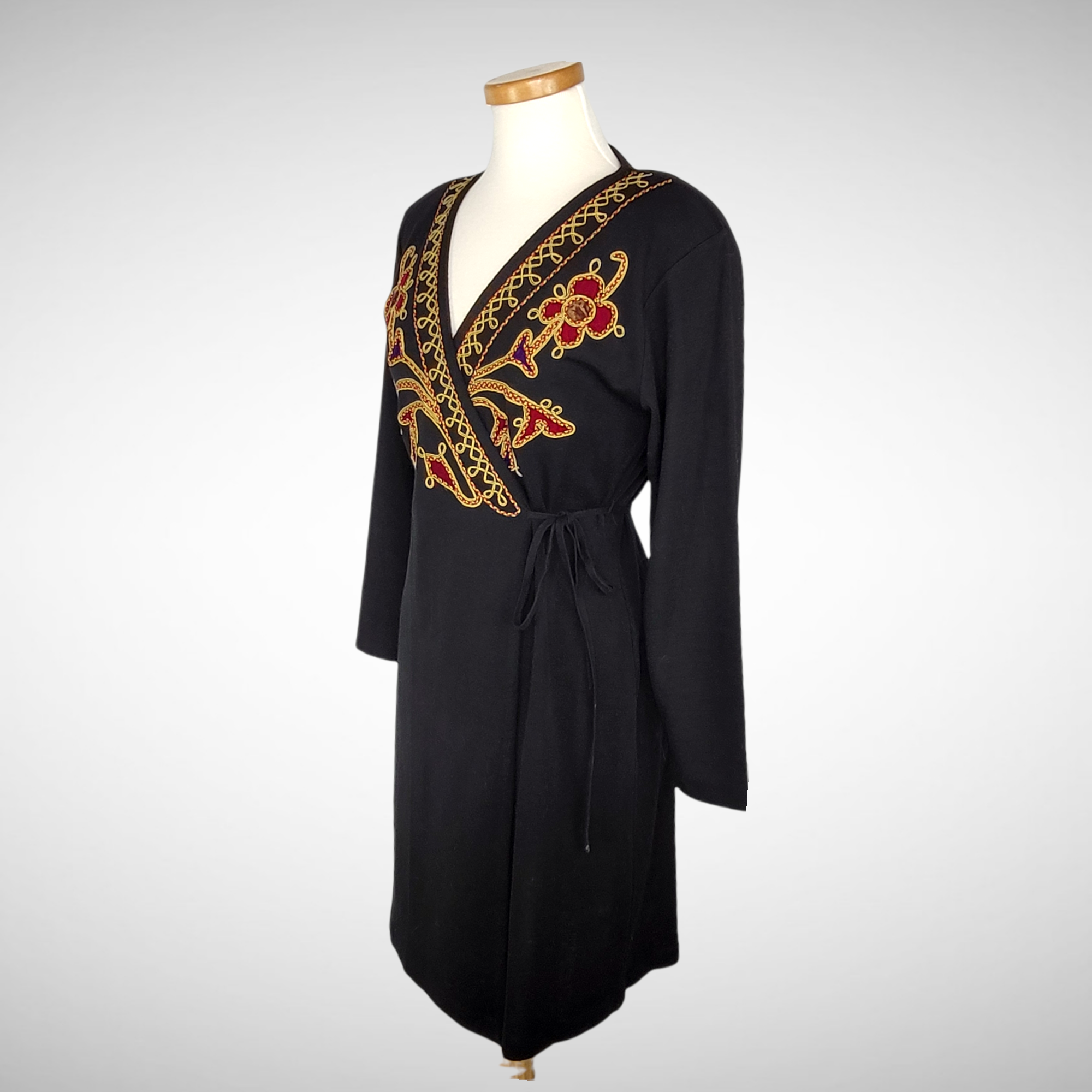 Vintage 90s Carole Little Faux Wrap Black Embroidery Dress by Carole ...