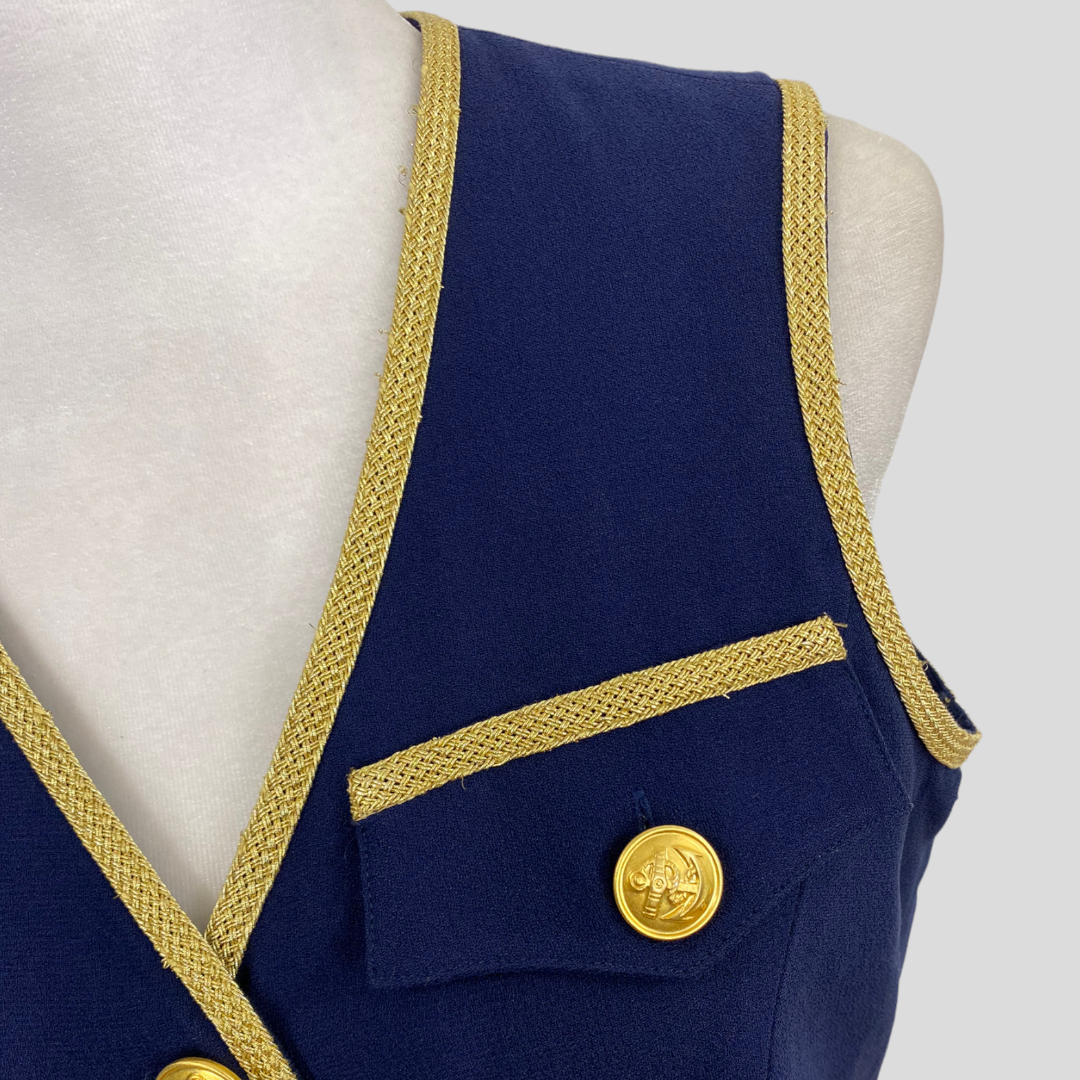 Vintage 80s/90s Navy Gold Nautical Anchor Button Button Down Dress By ...