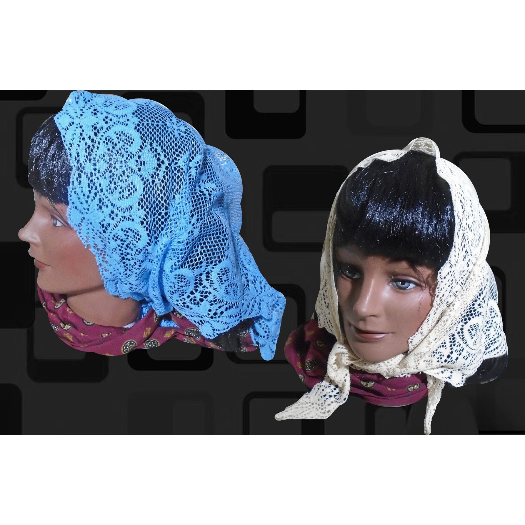 Vintage 60s/70s Lace Mantilla Scarves - Three - Blue Beige White | Shop ...
