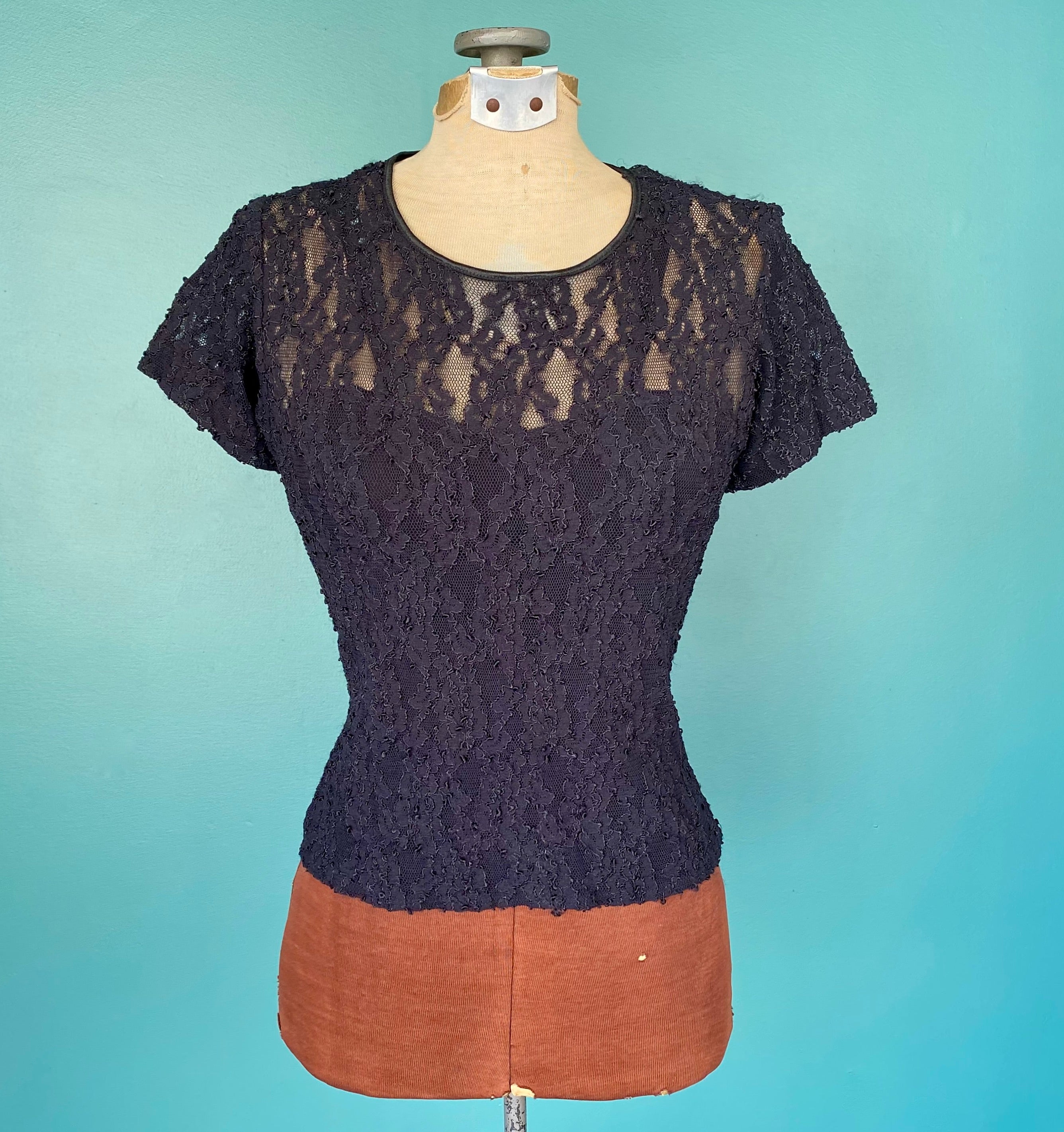 Vintage 90s Lace Stretch Top Black Lace Sheer 90s Top By Courtenay ...