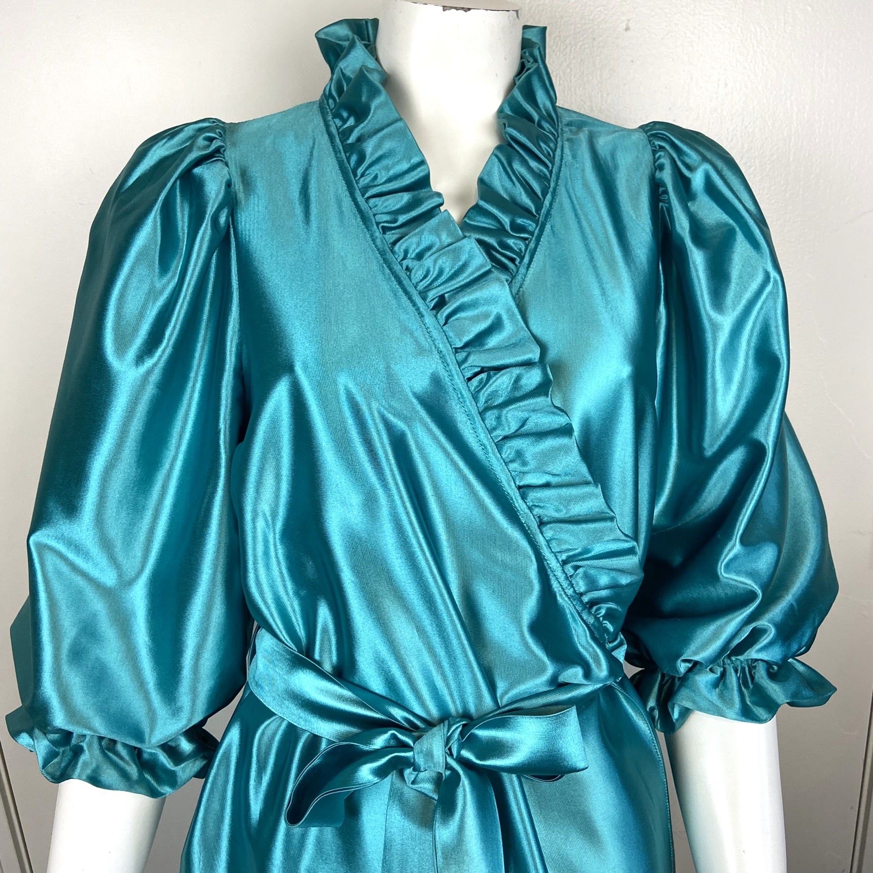 Vintage 80s Shiny Teal Satin Ruffled Ruffle Robe House Coat | Shop ...