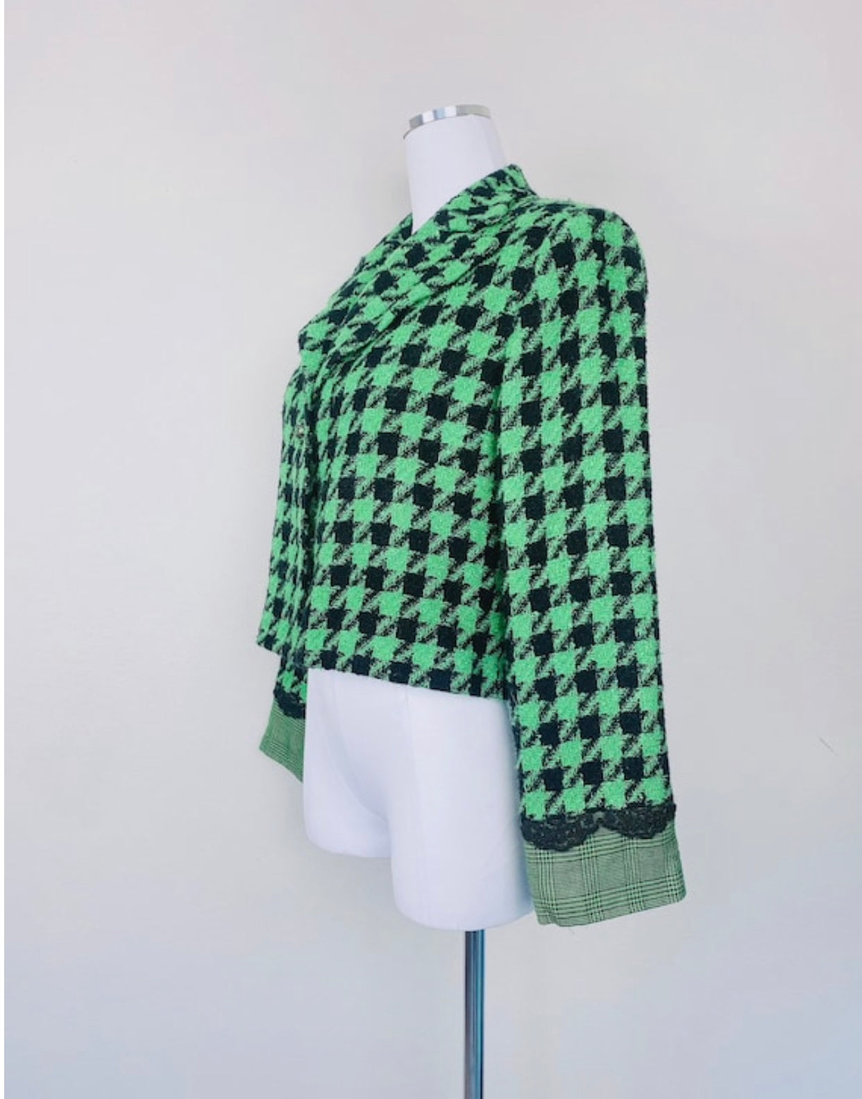 80s/90s Vintage Green Houndstooth Cropped Jacket by Victor Costa | Shop ...