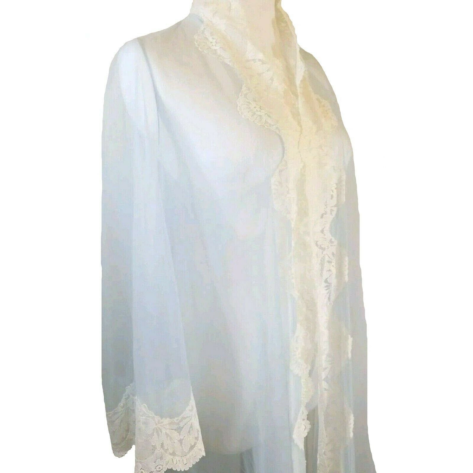 Vintage 60s Fluffy Blue Sheer Chiffon 142" Sweep Open Robe By Glydons ...
