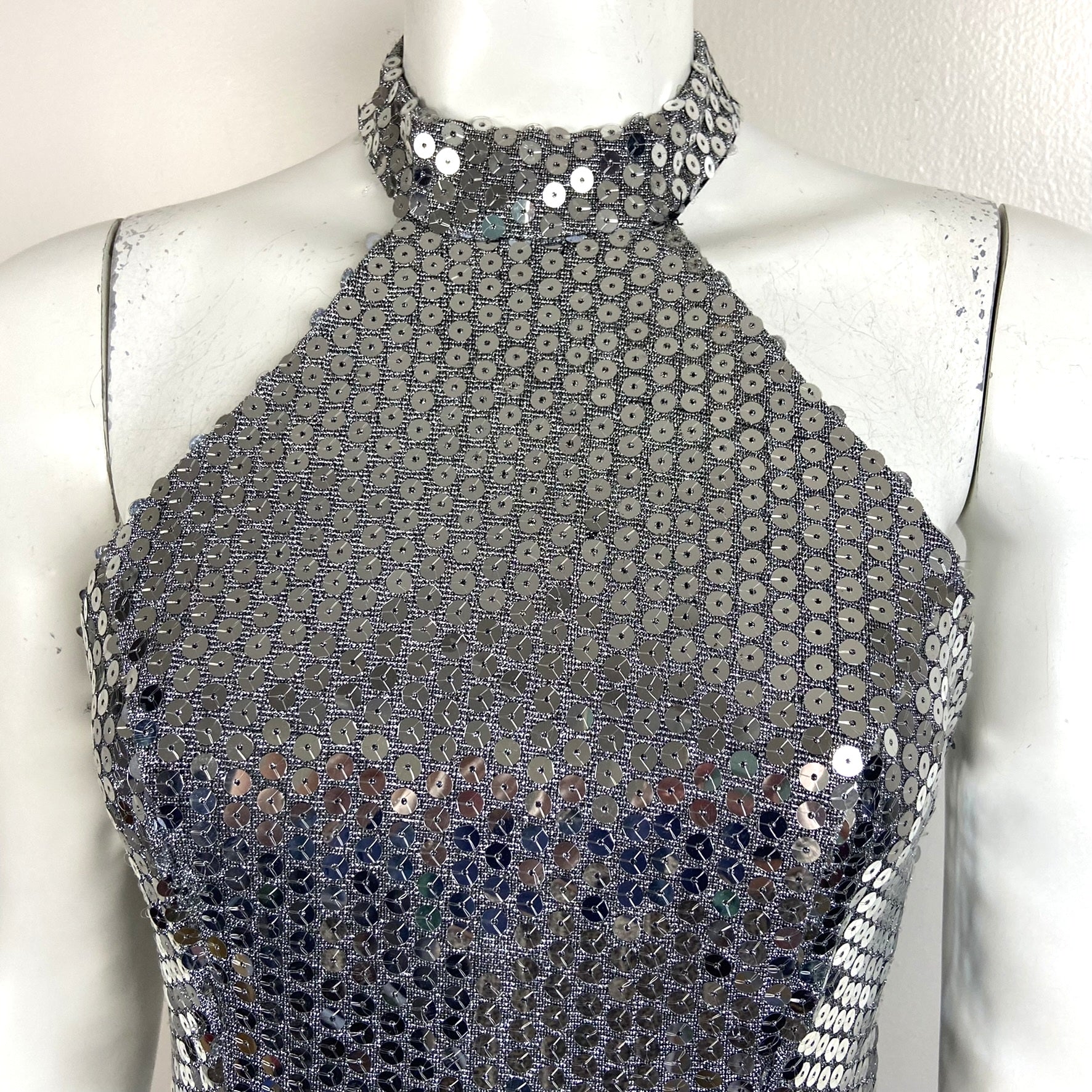 Vintage 80s/90s Metallic Gray Sequin Cage Mini Bodycon Dress By Climax ...