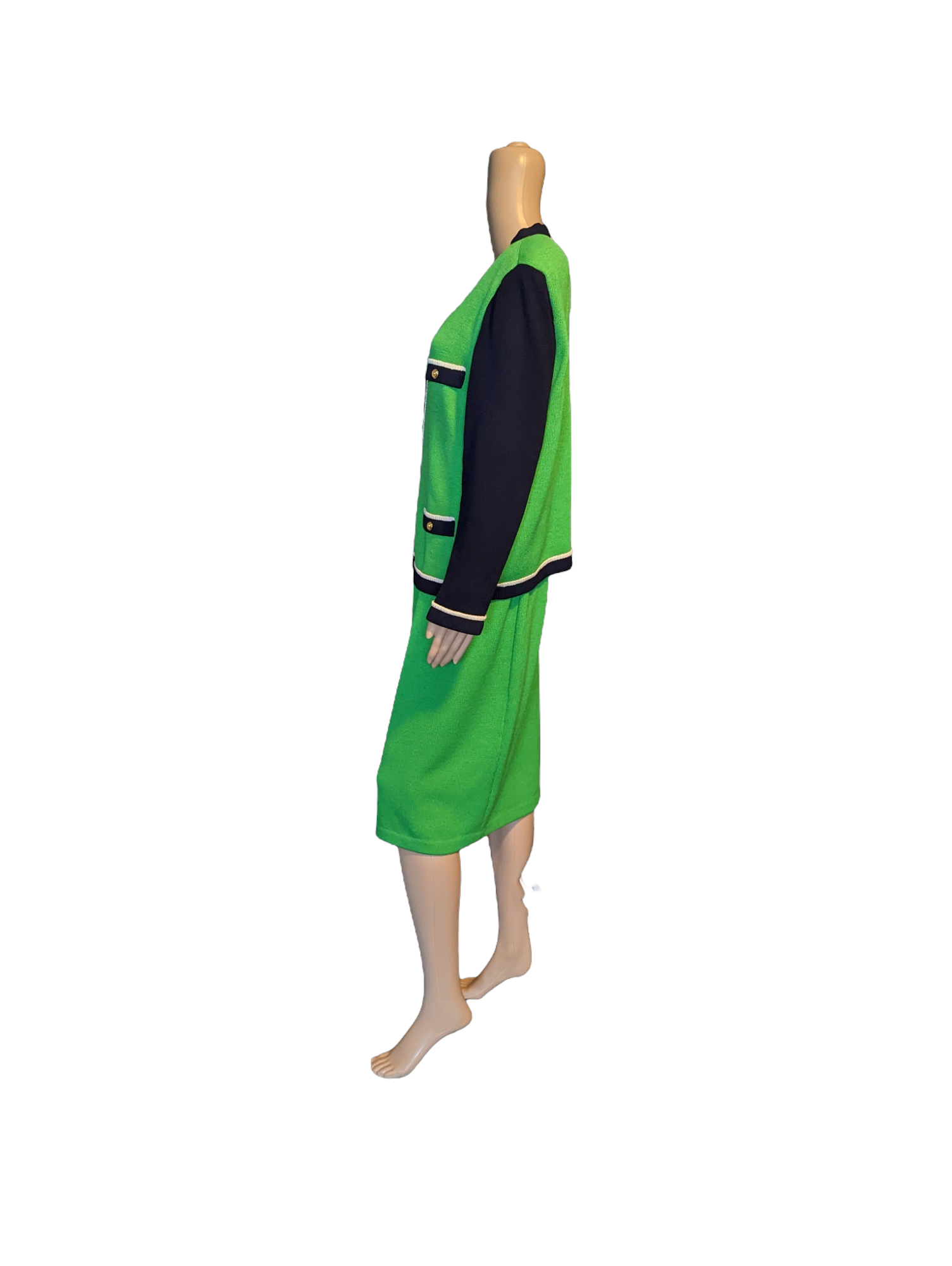Vintage 80s Marie Green Knit Colorblock 3 Piece Skirt Suit by Marie ...