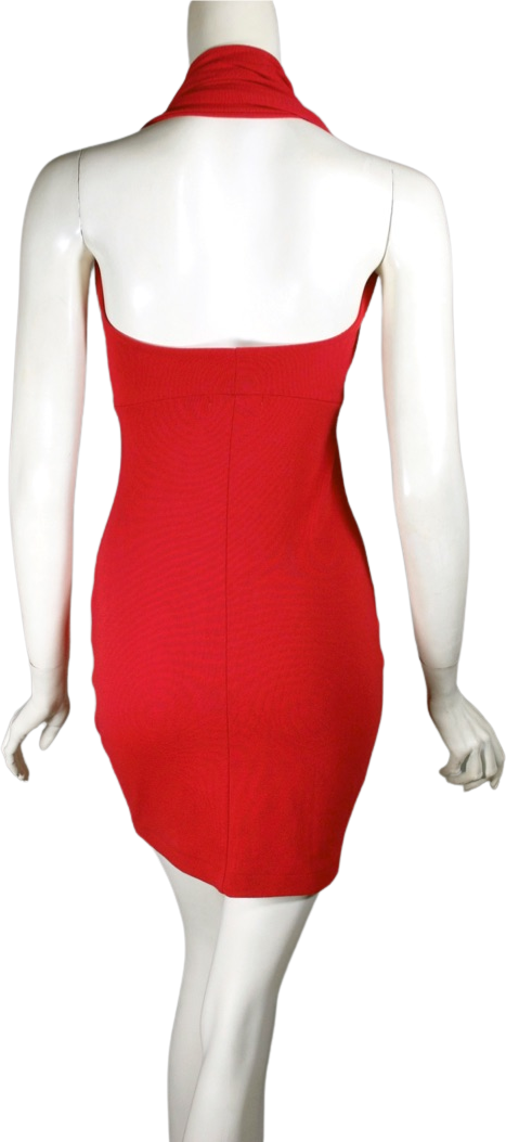 Vintage 80s/90s Red Knit Bodycon Mini Dress Halter Neck By Express ...