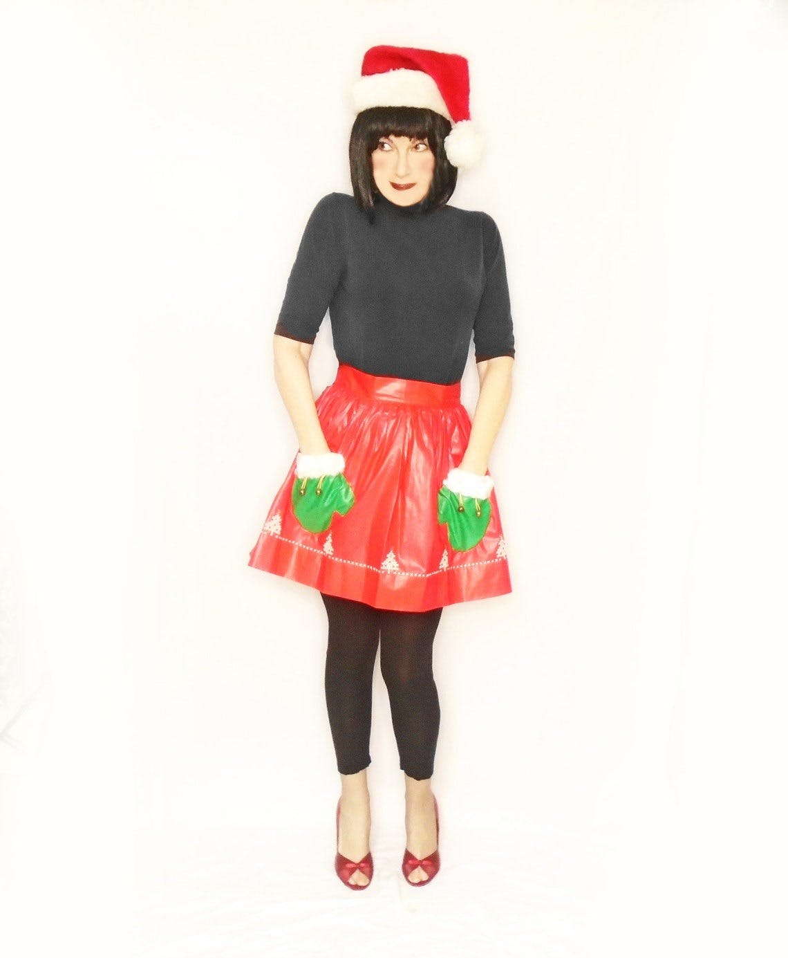 Vintage Christmas Half Apron Wet Look Rhinestones and Jingle Bells ...