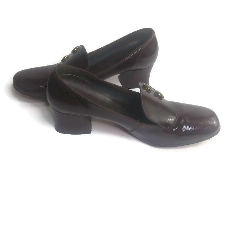 Vintage 60s Brown Button Detail Pilgrim Pumps By Fair Sets | Shop THRILLING