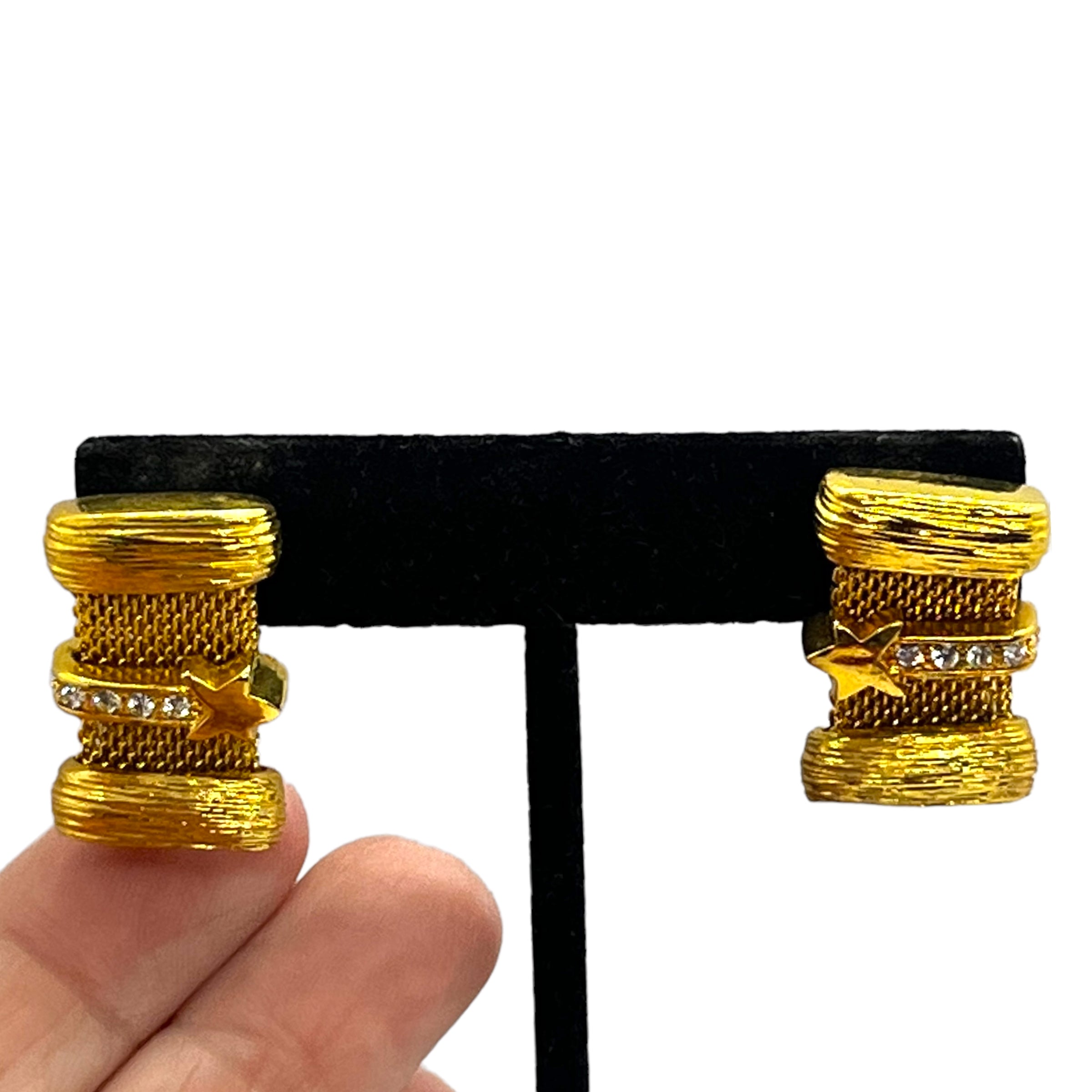 Vintage Rhinestone Star Earrings 80s 90s Gold Mesh by Ron Rizzo | Shop ...