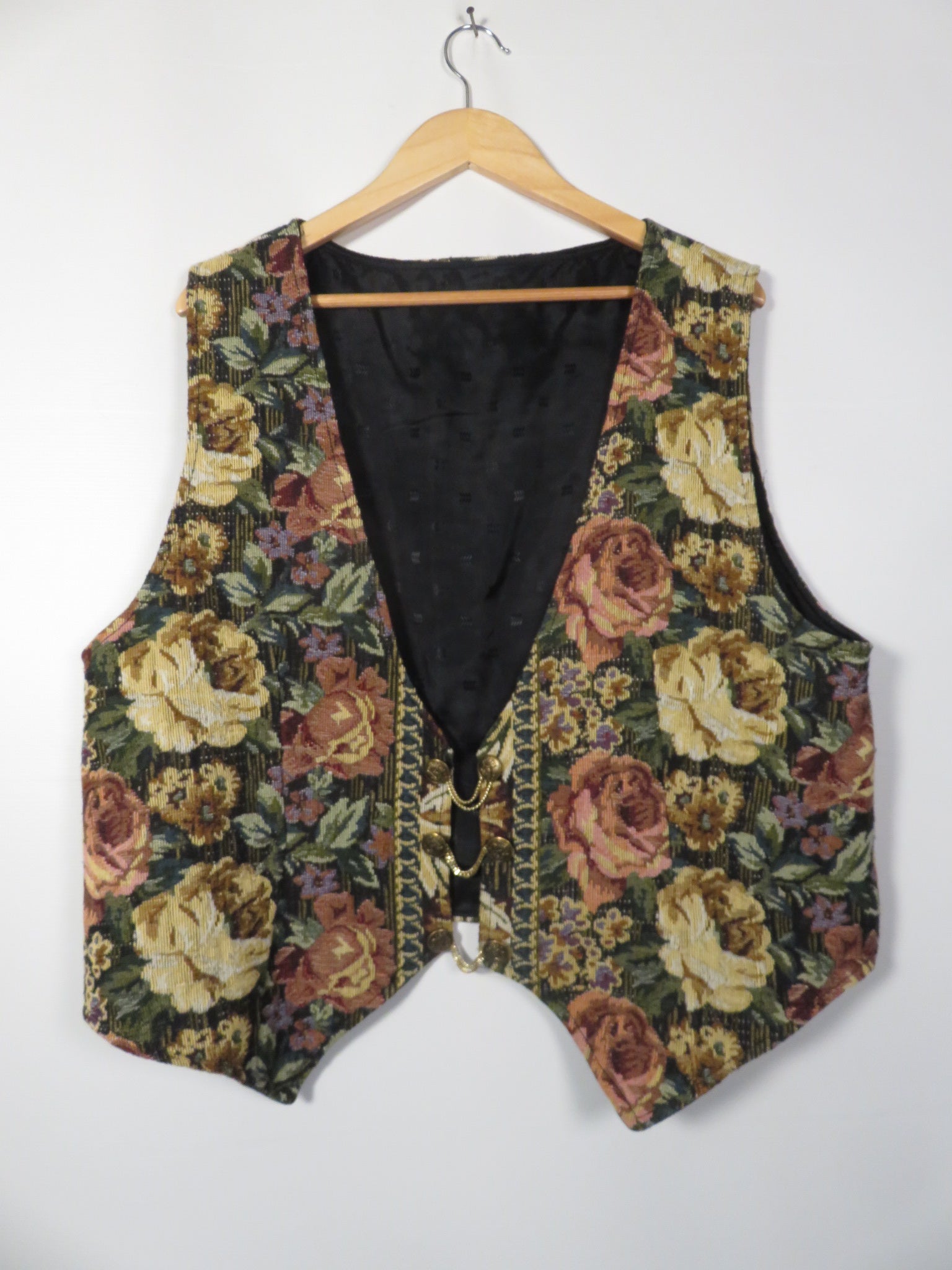Vintage 80s/90s Plus Size Floral Tapestry Vest With Gold Chains | Shop ...