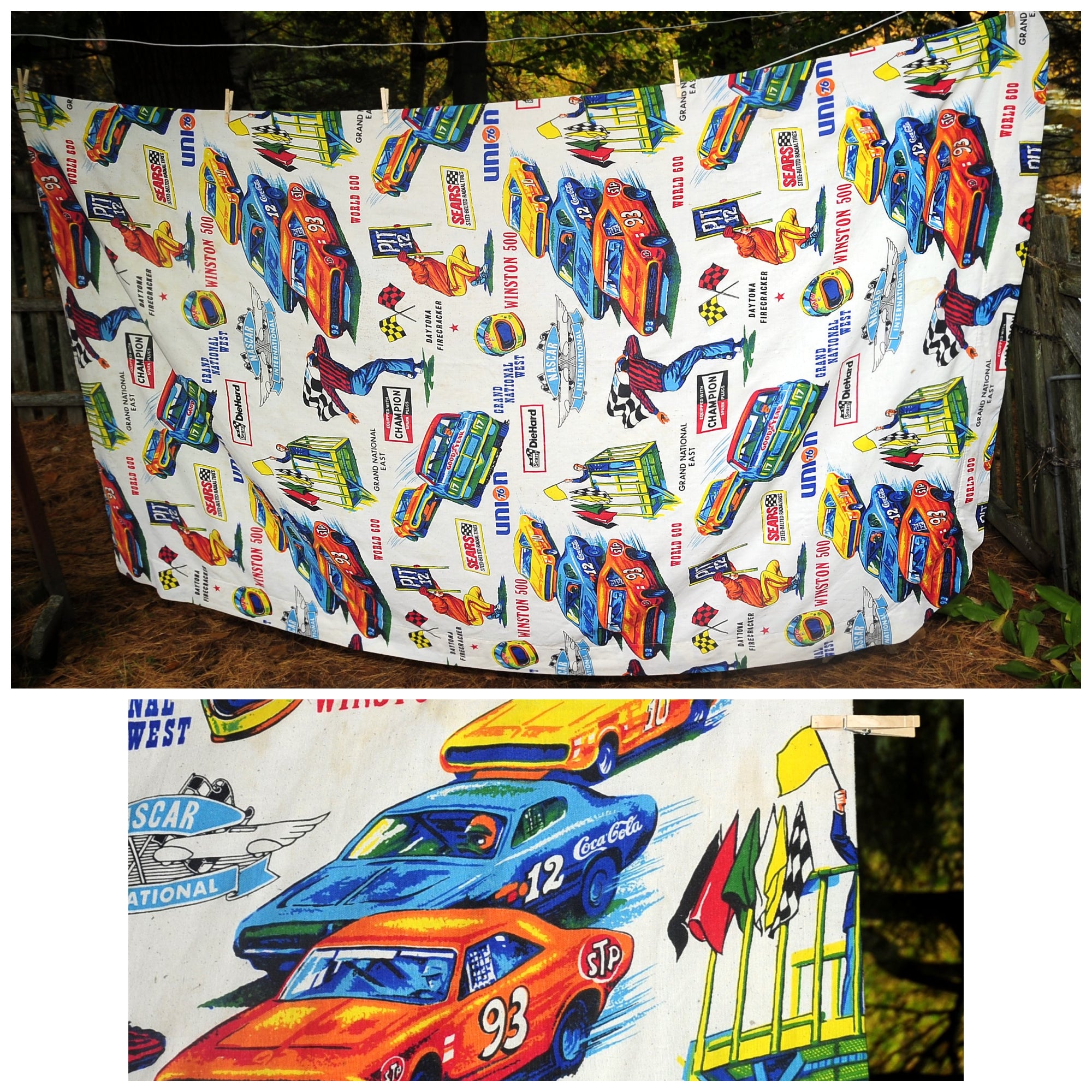 Vintage 70s Nascar Twin Bedspread Winston 500 Sears Die Hard By Sears ...