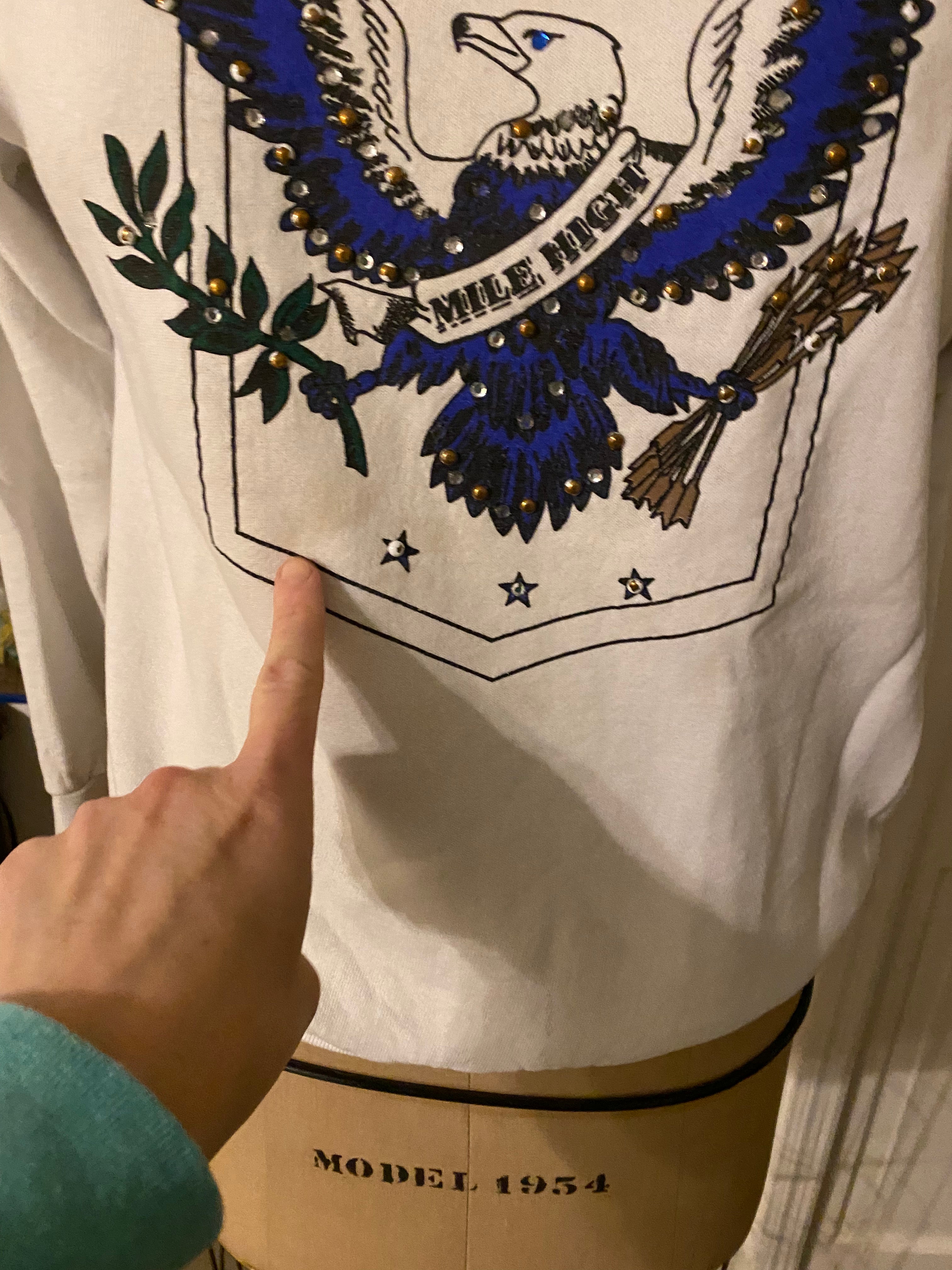 Vintage 80s Vtg Bedazzled Mile High Eagle White Sweatshirt By Screen ...