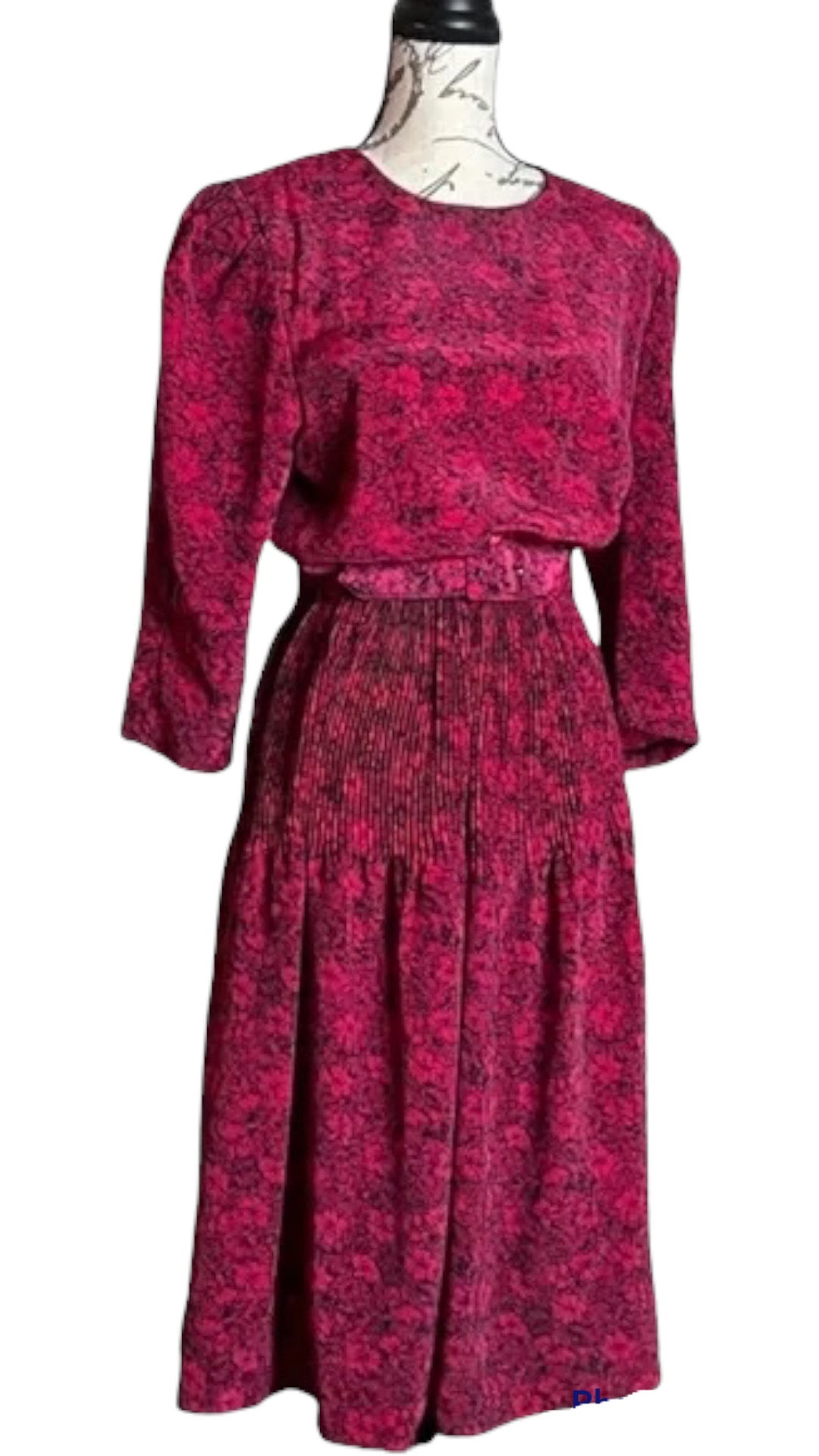 Vintage 80s Burgundy Floral Print Secretary Career Dress By Pellini ...