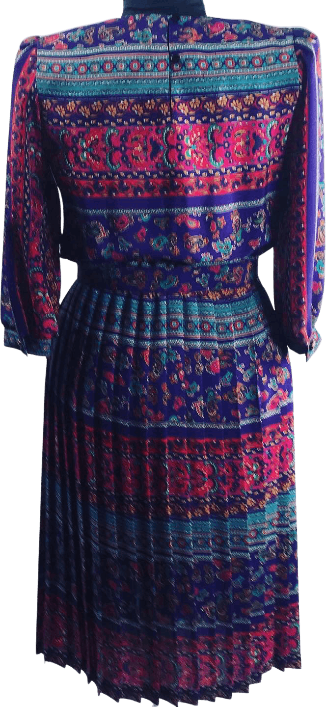Vintage 80's Multicolor Paisley Floral Pleated Dress by Lady Carol ...