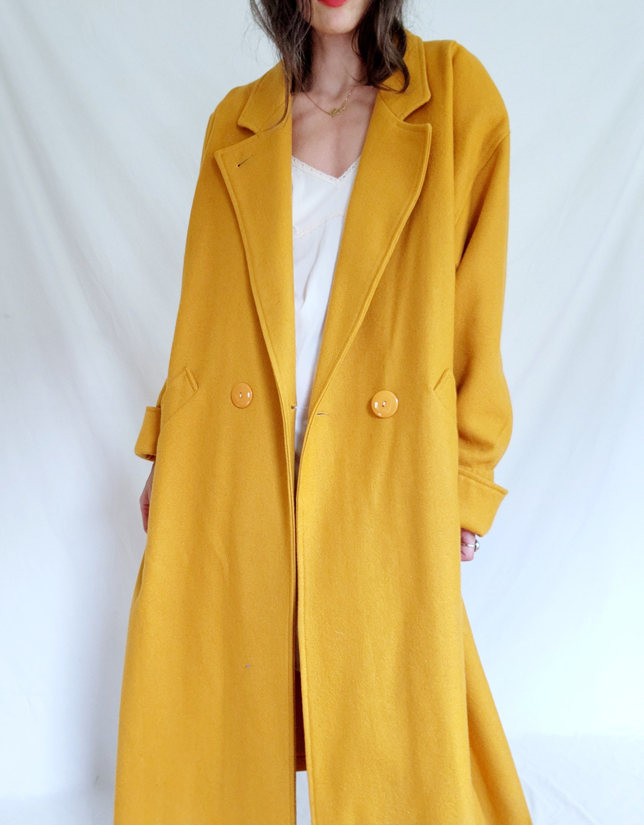 Vintage 80s Bright Mustard Yellow Long Wool Coat By Diana Marco | Shop ...