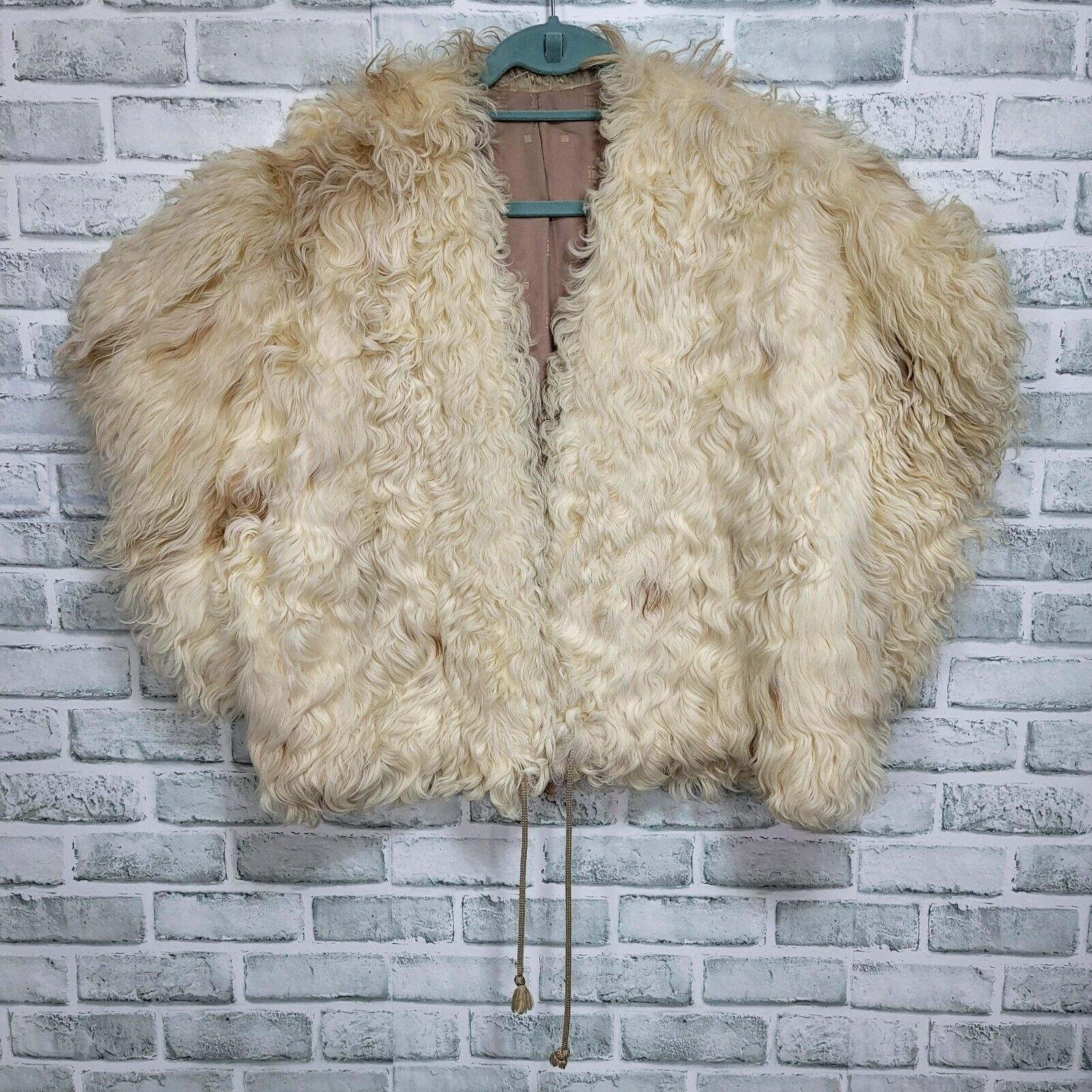 Vintage 70s Curly Lamb Long Fur Stole Cape Capelet Collarless | Shop ...