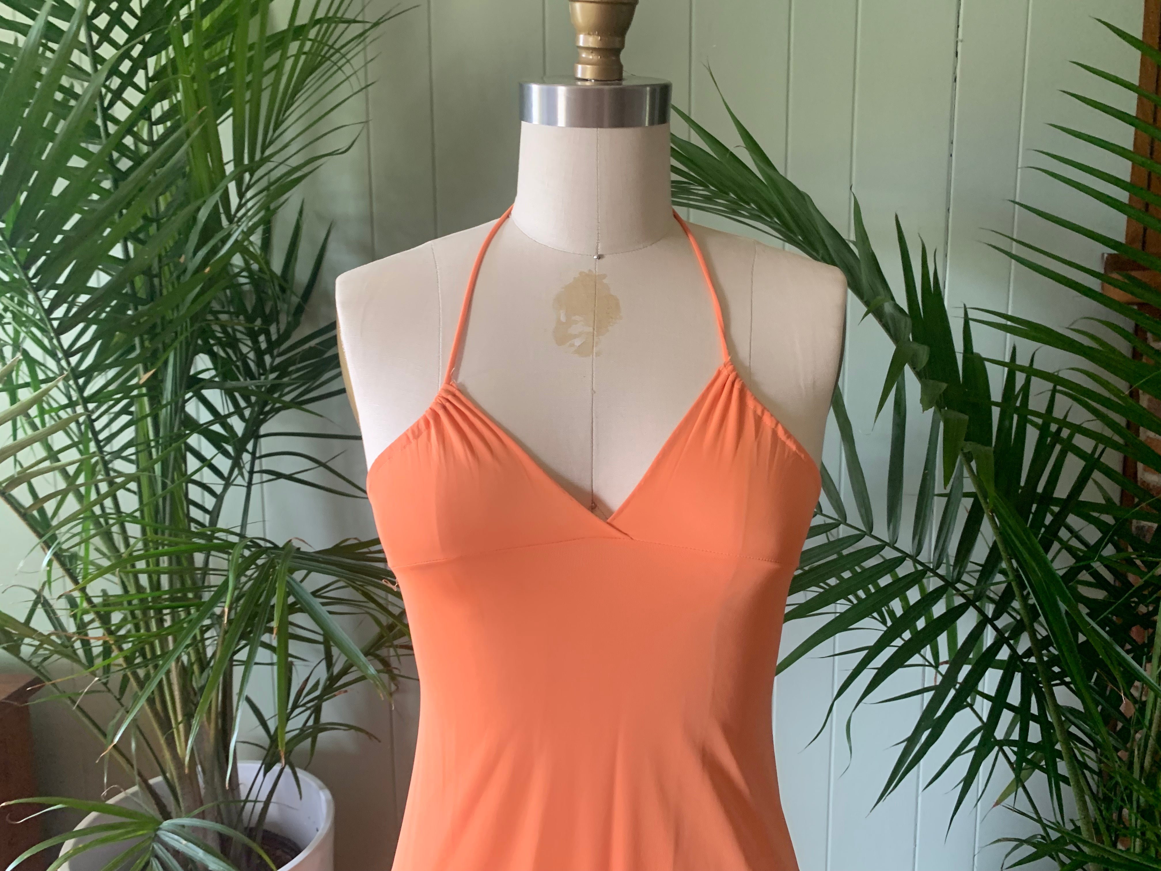 Vintage 70s Orange Nylon Full Length Halter Nightgown By John Kloss for ...