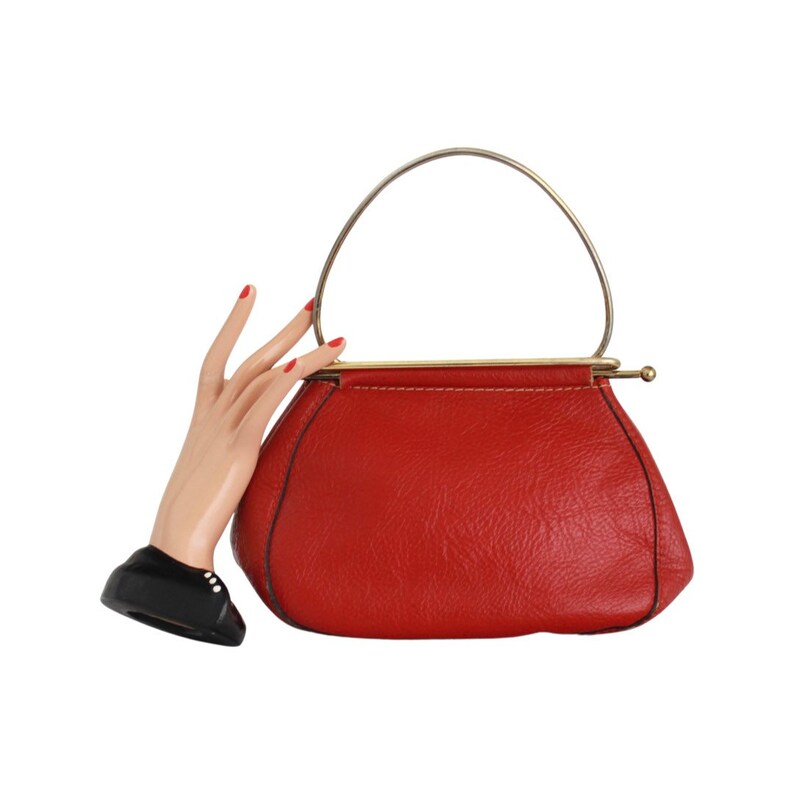 Vintage 90s Red Leather Handbag With Gold Tone Metal Handle | Shop ...