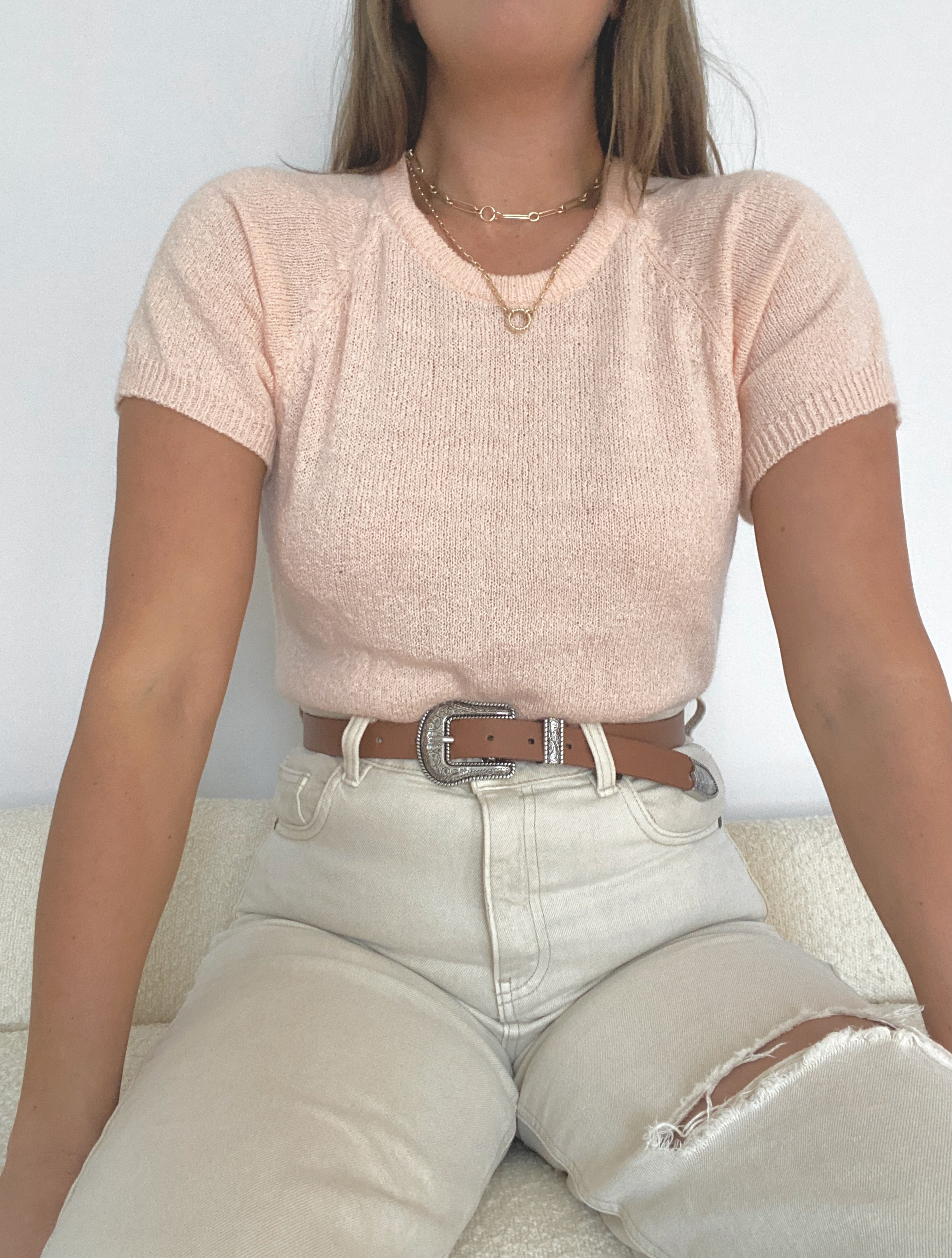 Vintage 90s Essential Peach Knit Short Sleeve Top | Shop THRILLING
