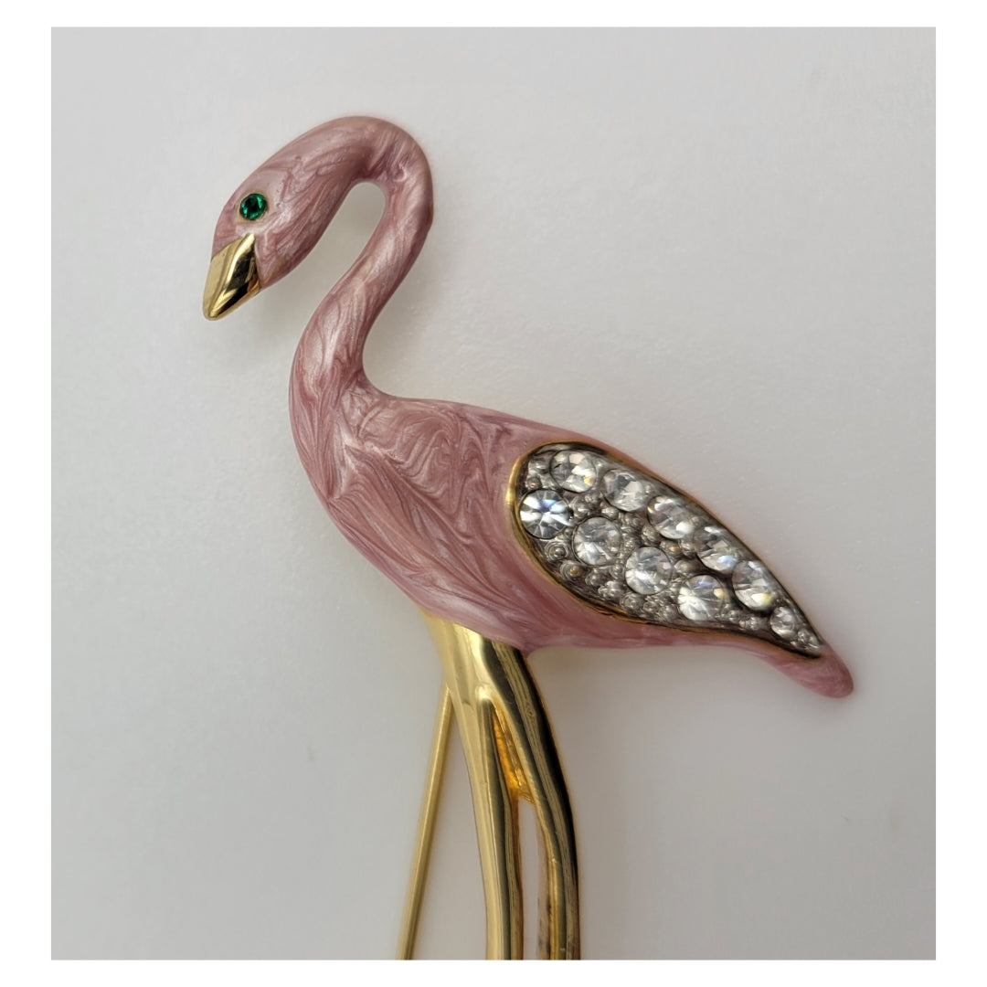60s Vintage Enamel And Rhinestone Flamingo Brooch | Shop THRILLING