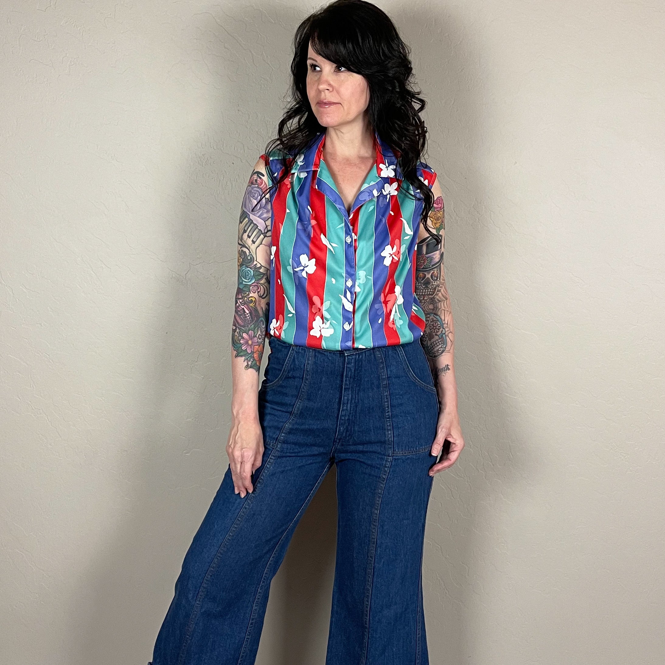 Vintage 70s Striped Sleeveless Button Up Blouse By The Shirt | Shop ...