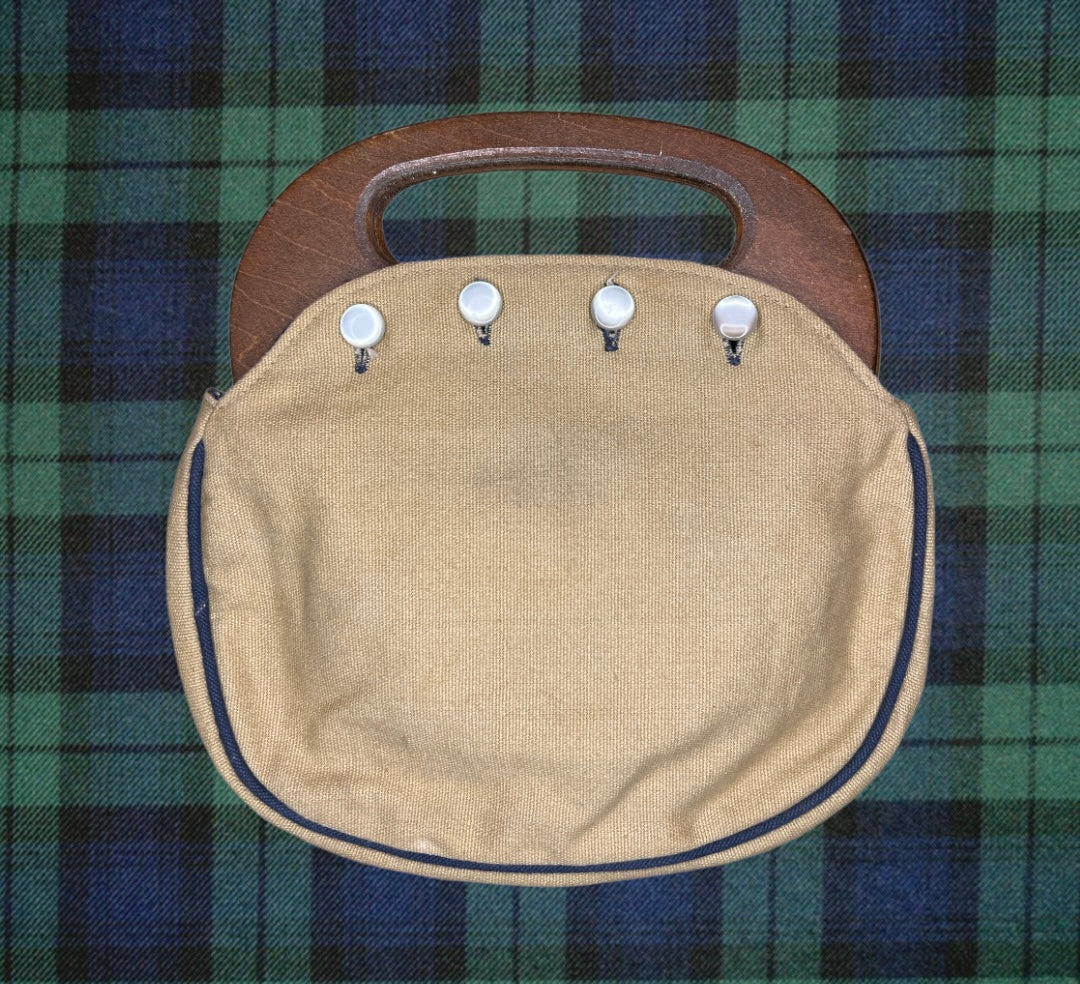 Vintage 80s Preppy Reversible Cover Navy Khaki Handbag Purse By Bermuda ...