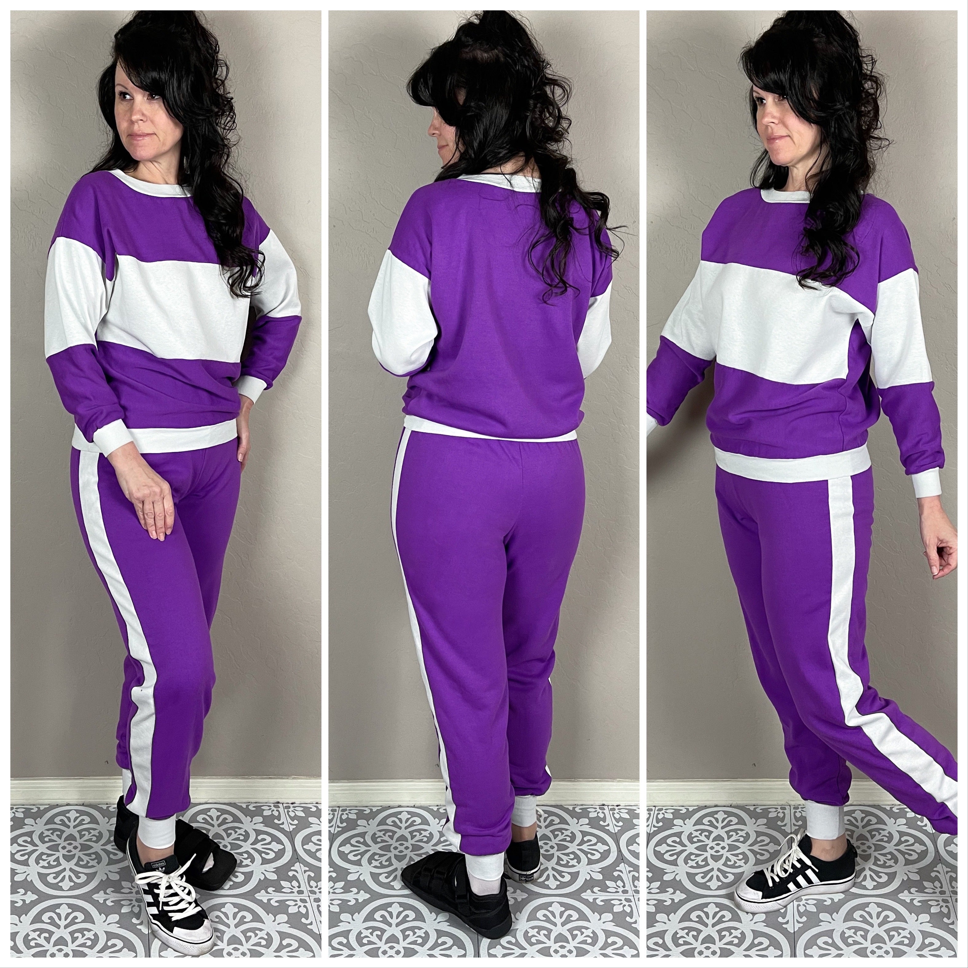 Vintage 80s Purple And White Colorblock Two Piece Sweatsuit | Shop ...
