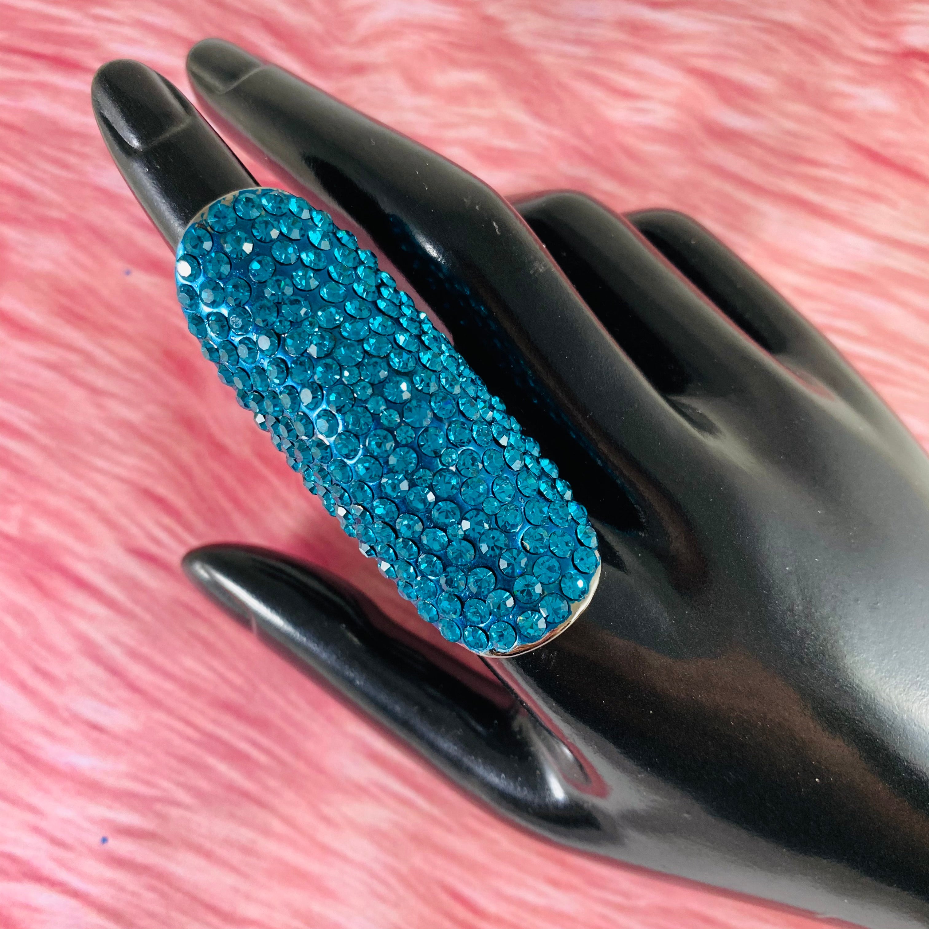Vintage 80s/90s Long Turquoise Rhinestone Statement Ring 90s | Shop ...