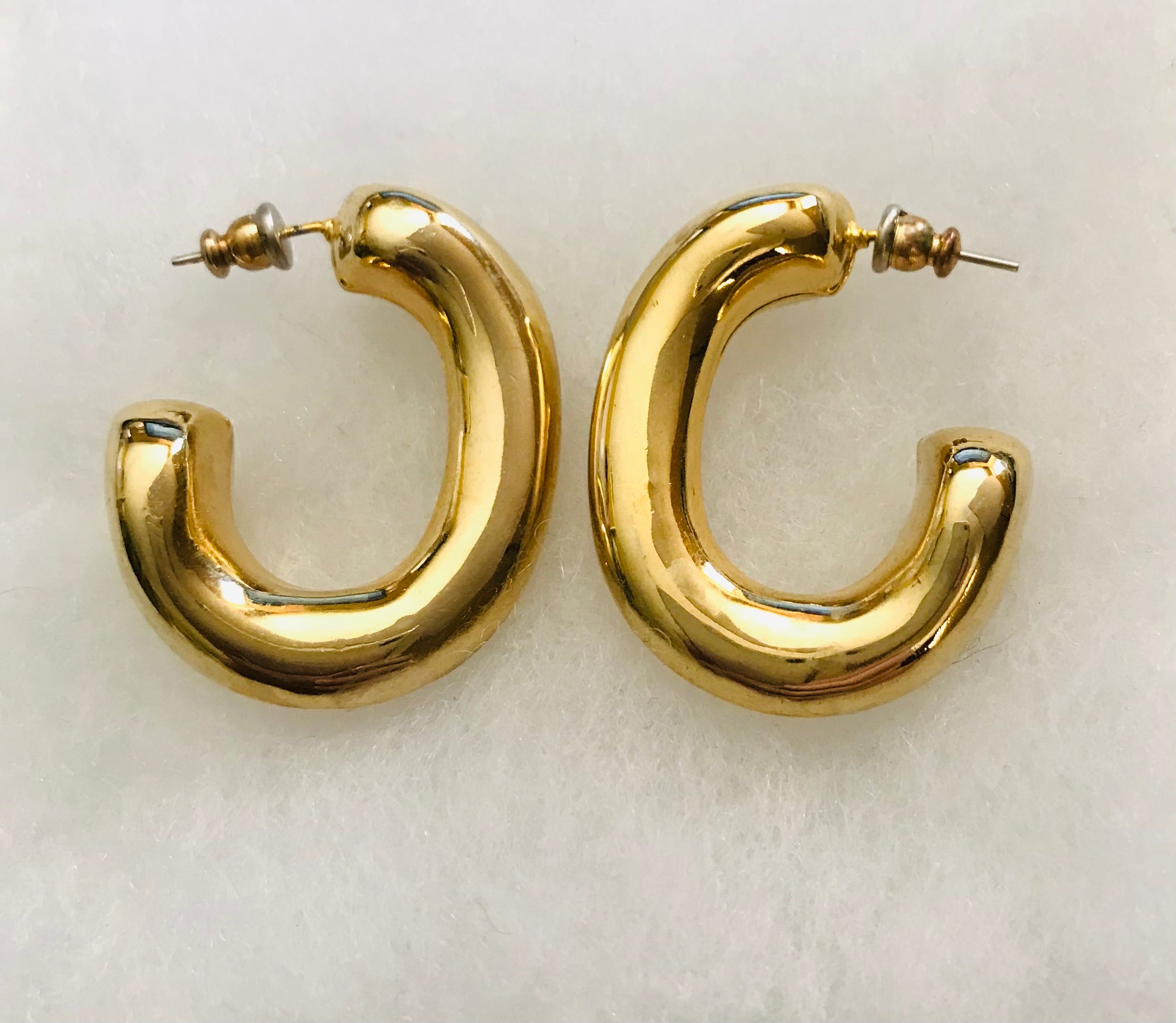 Vintage 80s/90s Large Gold Tone Hollow Half Hoop Earrings | Shop THRILLING